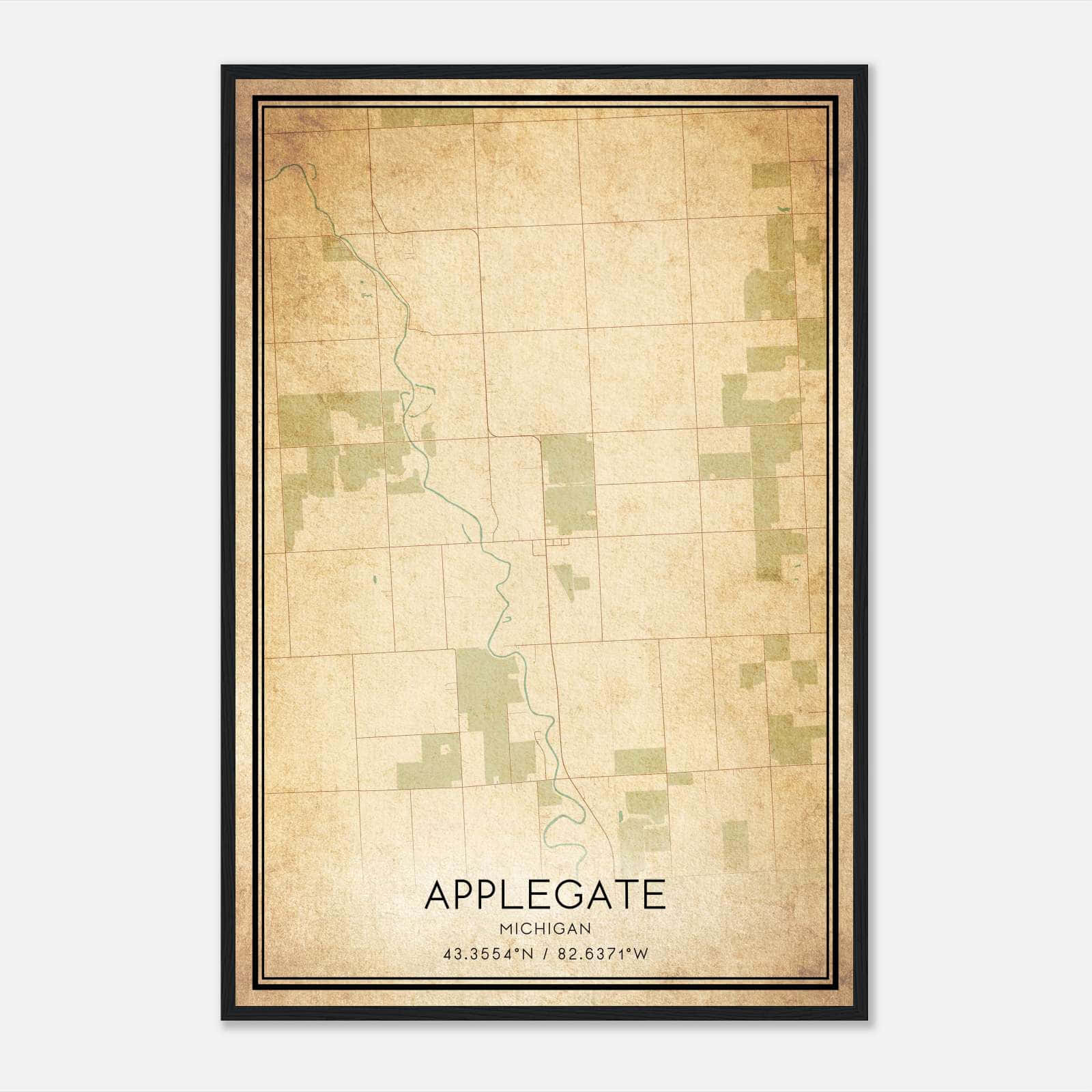 Vintage Applegate Michigan Map Poster, Applegate MI City Road Wall Art ...