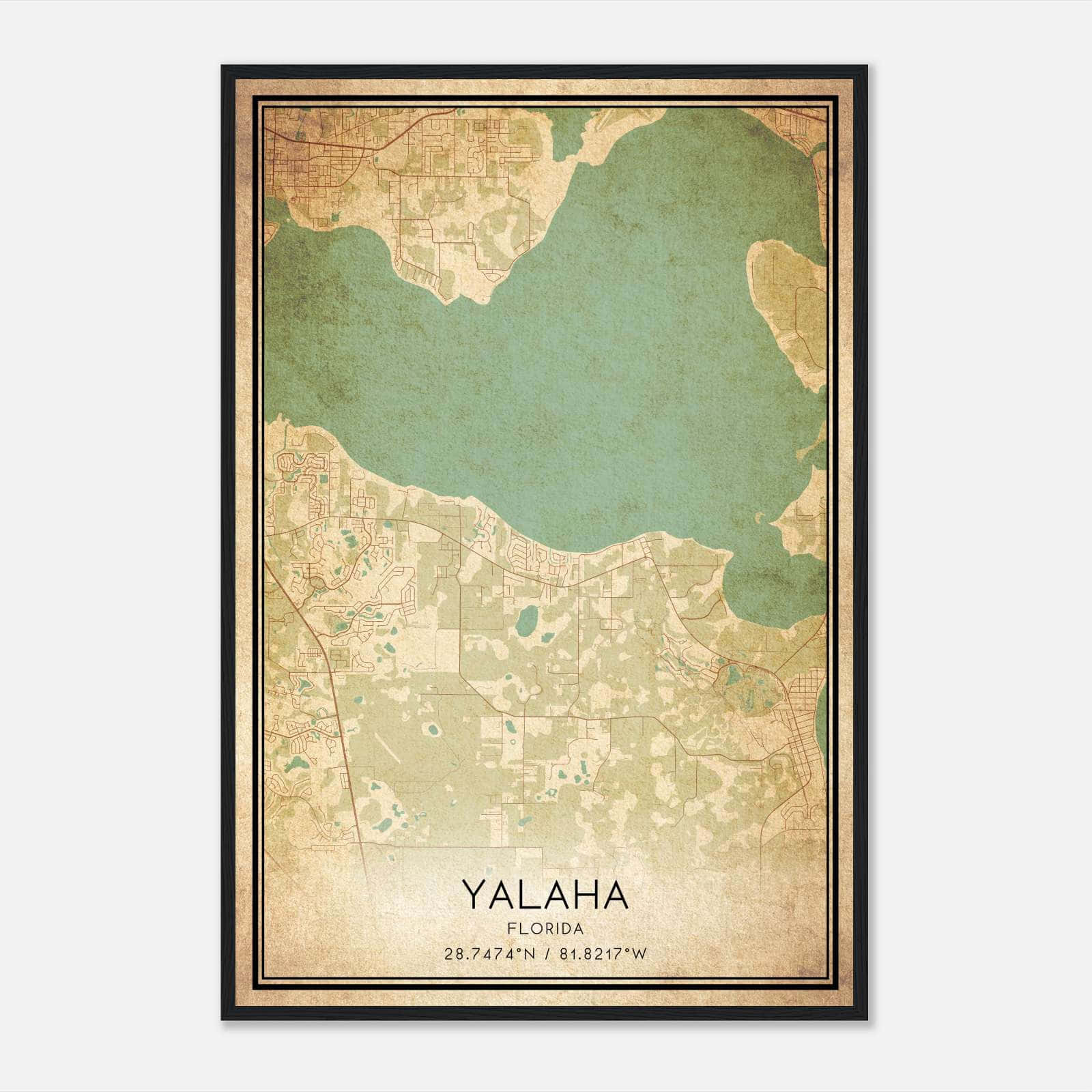 Vintage Yalaha Florida Map Poster, Yalaha FL City Road Wall Art Print ...