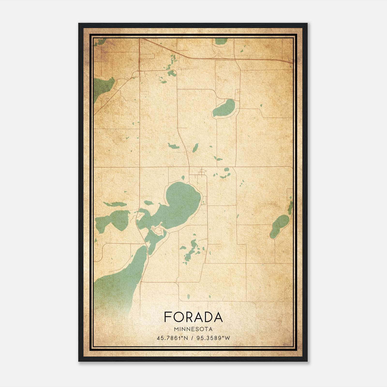 Vintage Forada Minnesota Map Poster, Forada MN City Road Wall Art Print ...