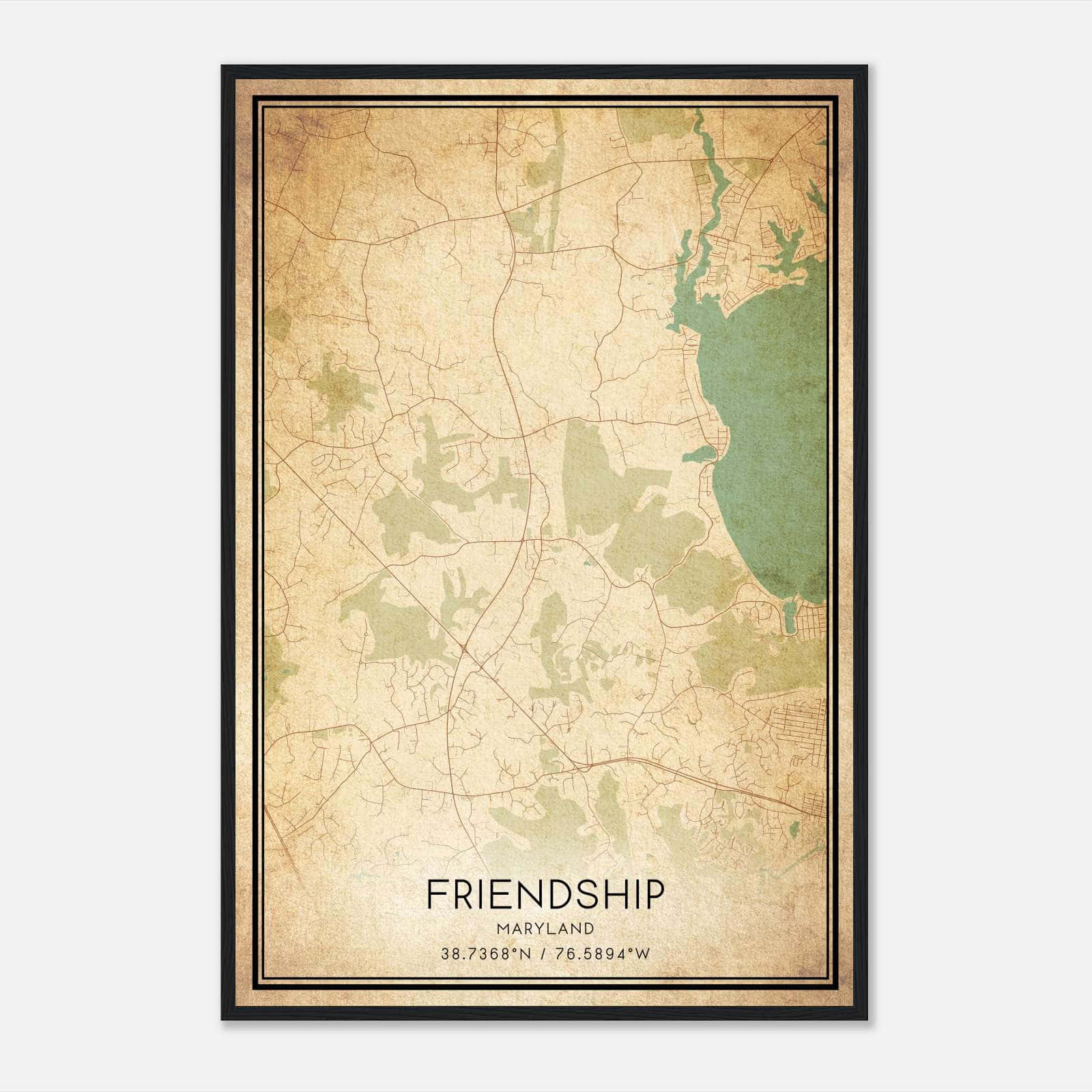 Vintage Friendship Maryland Map Poster, Friendship MD City Road Wall ...