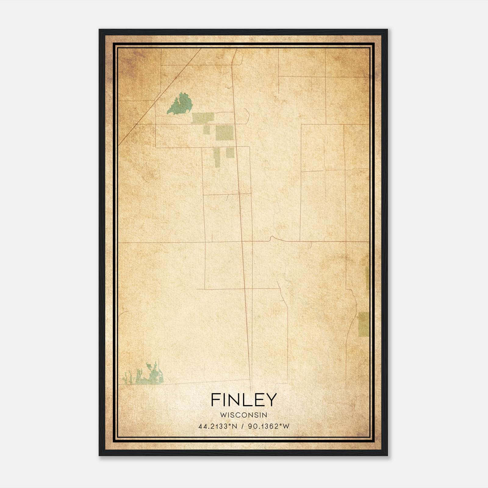 Vintage Finley Wisconsin Map Poster, Finley WI City Road Wall Art Print ...