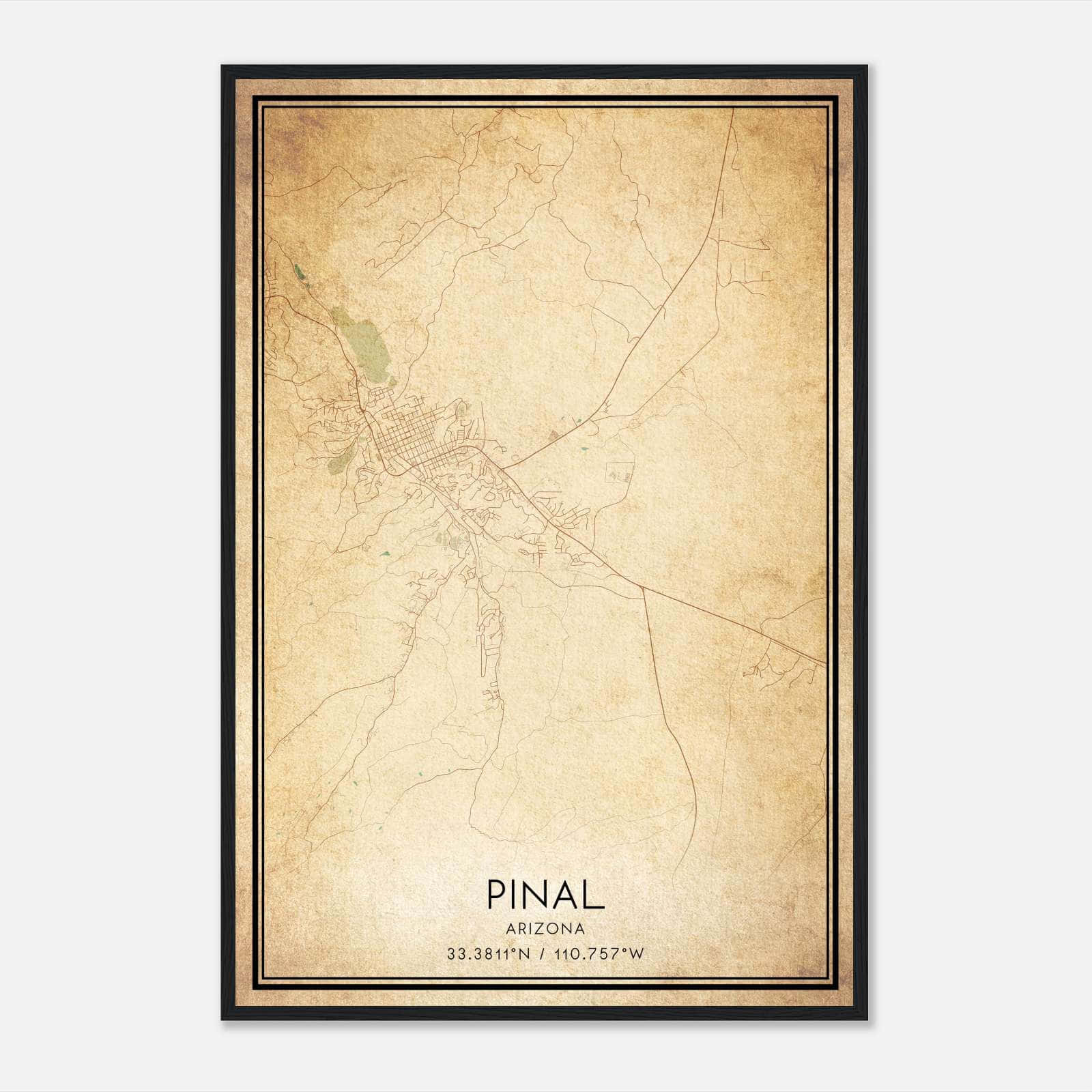 Vintage Pinal Arizona Map Poster, Pinal AZ City Road Wall Art Print ...