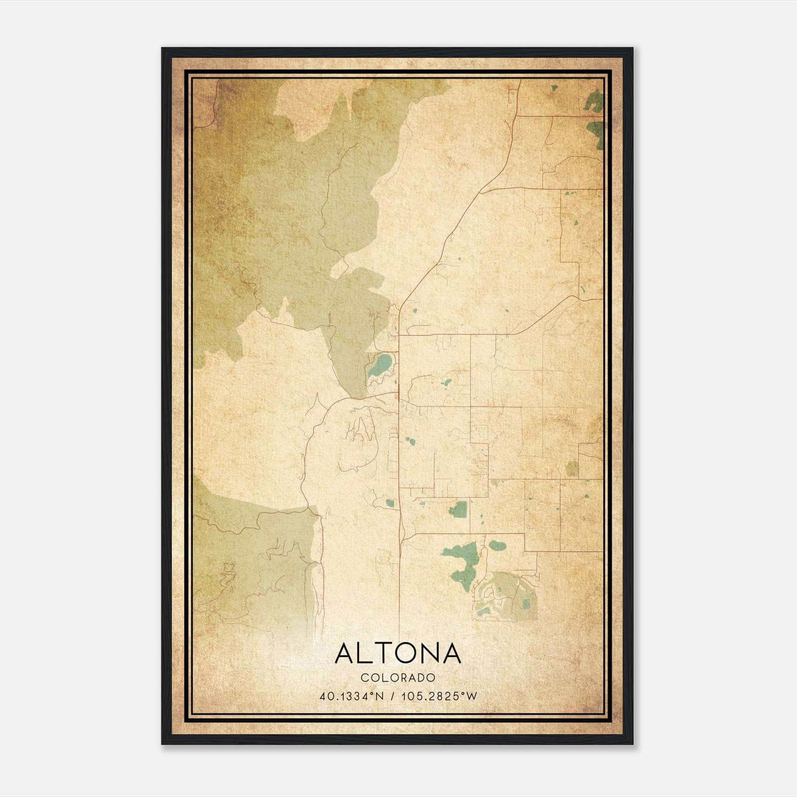Vintage Altona Colorado Map Poster, Altona CO City Road Wall Art Print ...