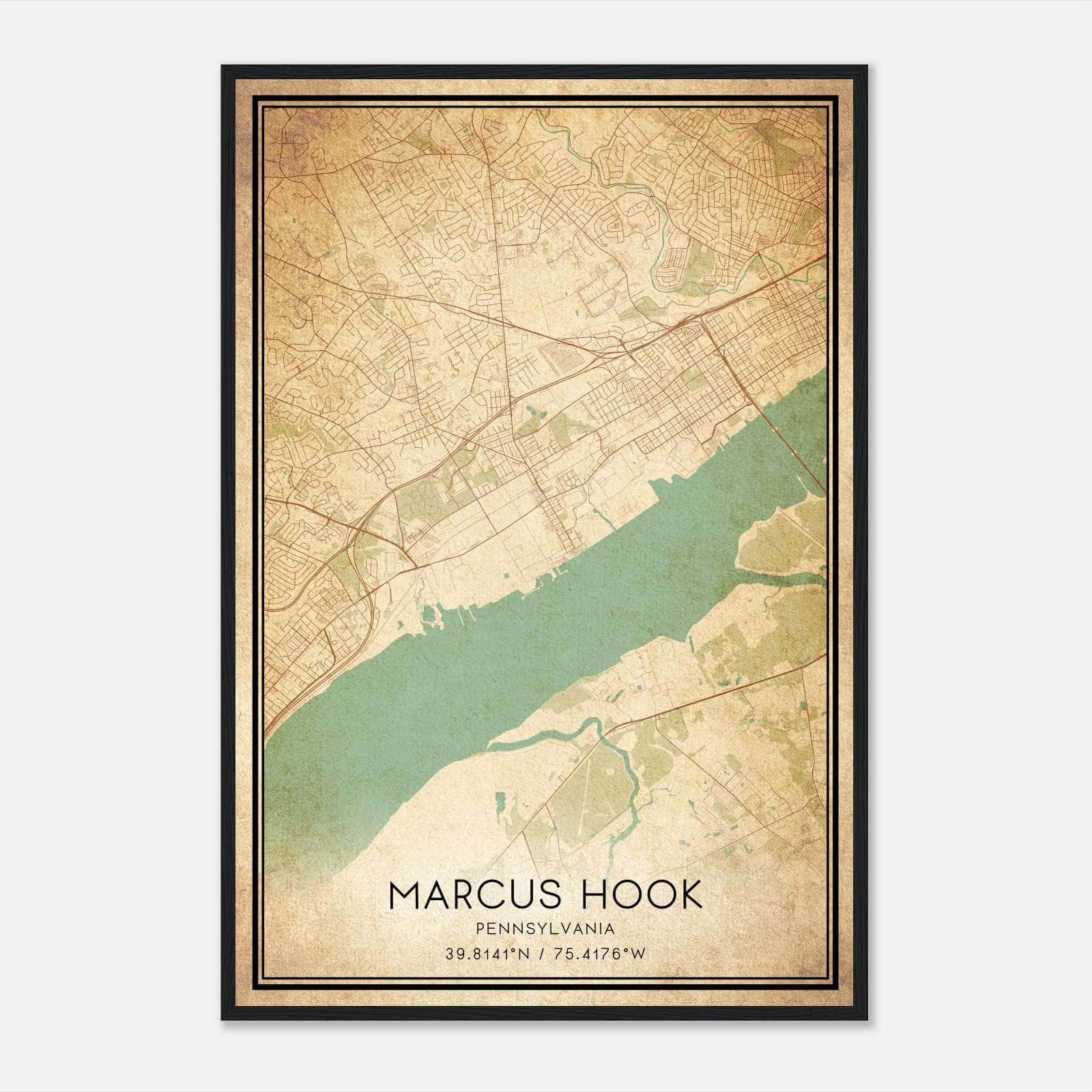Vintage Marcus Hook Pennsylvania Map Poster, Marcus Hook PA City Road ...