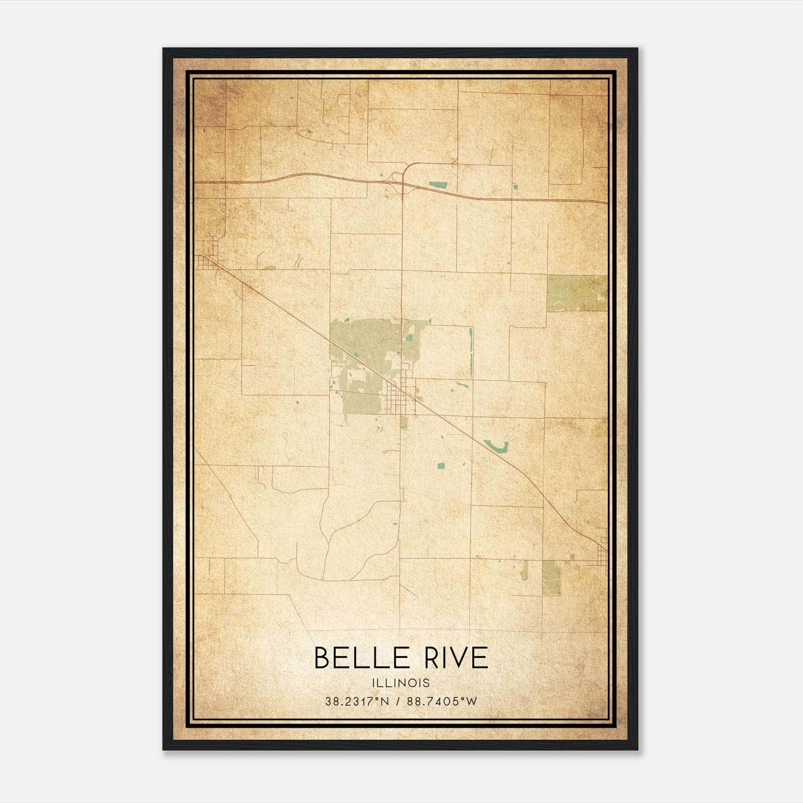 Vintage Belle Rive Illinois Map Poster, Belle Rive IL City Road Wall ...