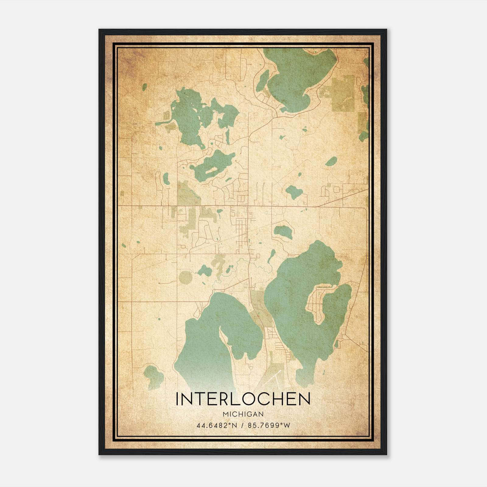 Vintage Interlochen Michigan Map Poster, Interlochen MI City Road Wall ...