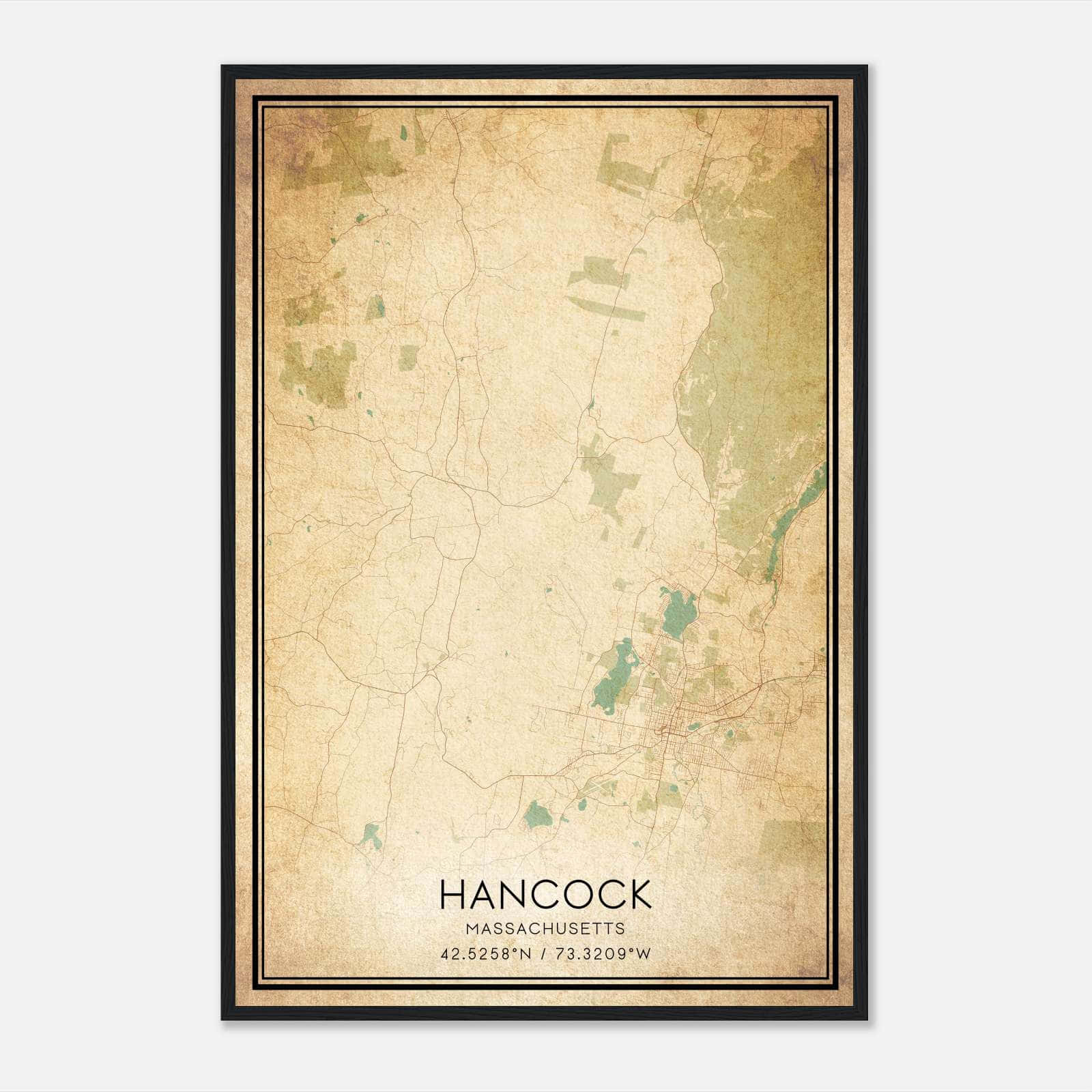 Vintage Hancock Massachusetts Map Poster, Hancock MA City Road Wall Art ...