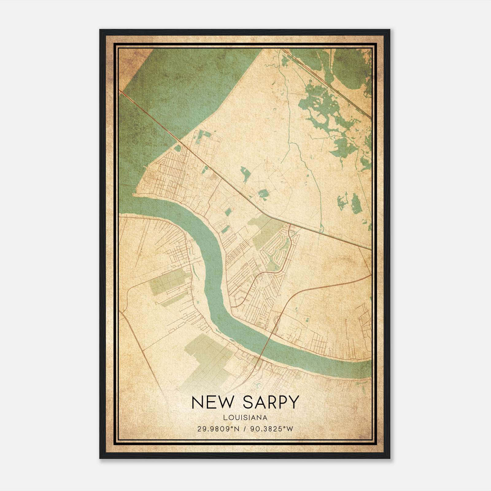 Vintage New Sarpy Louisiana Map Poster, New Sarpy LA City Road Wall Art ...