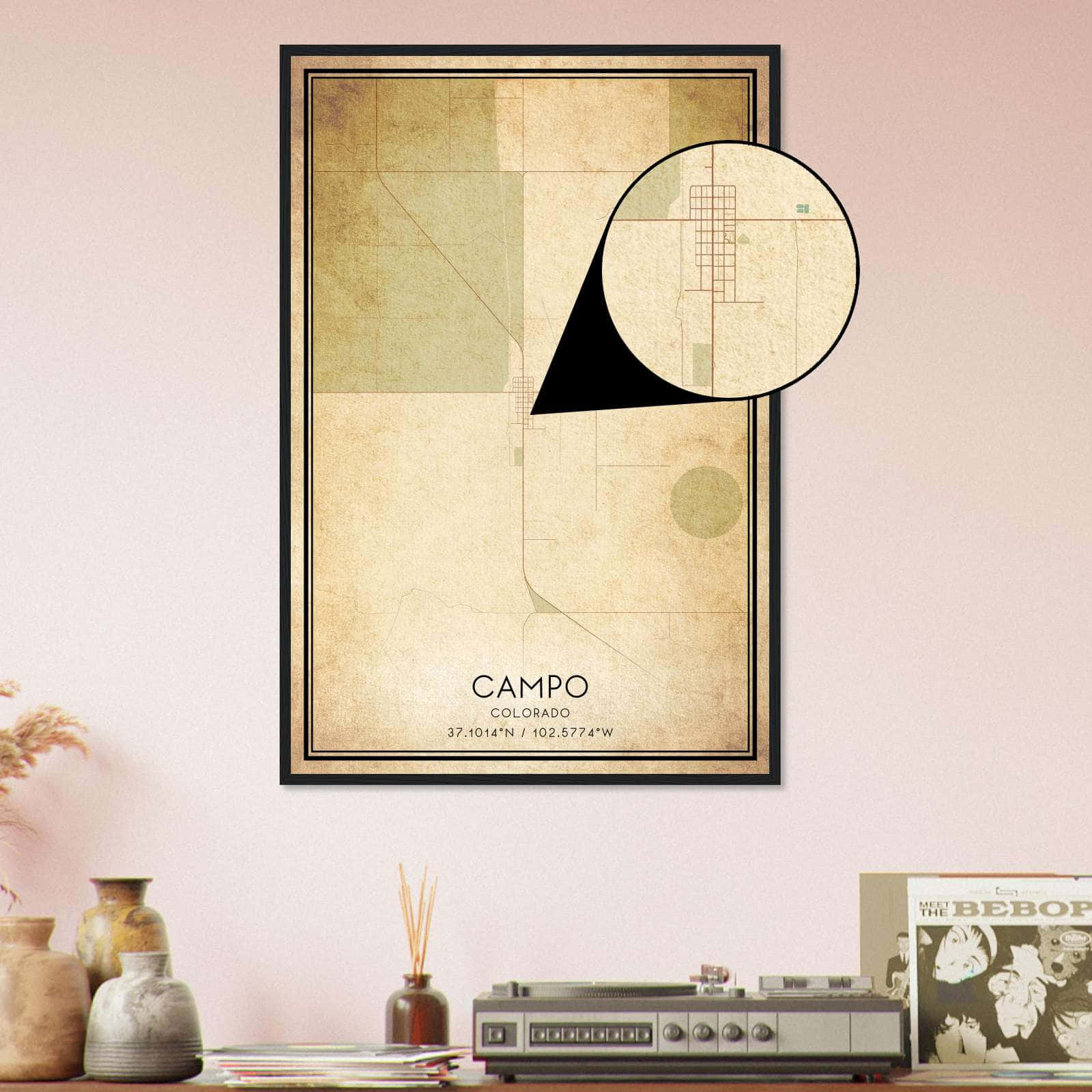 Vintage Campo Colorado Map Poster, Campo CO City Road Wall Art Print ...