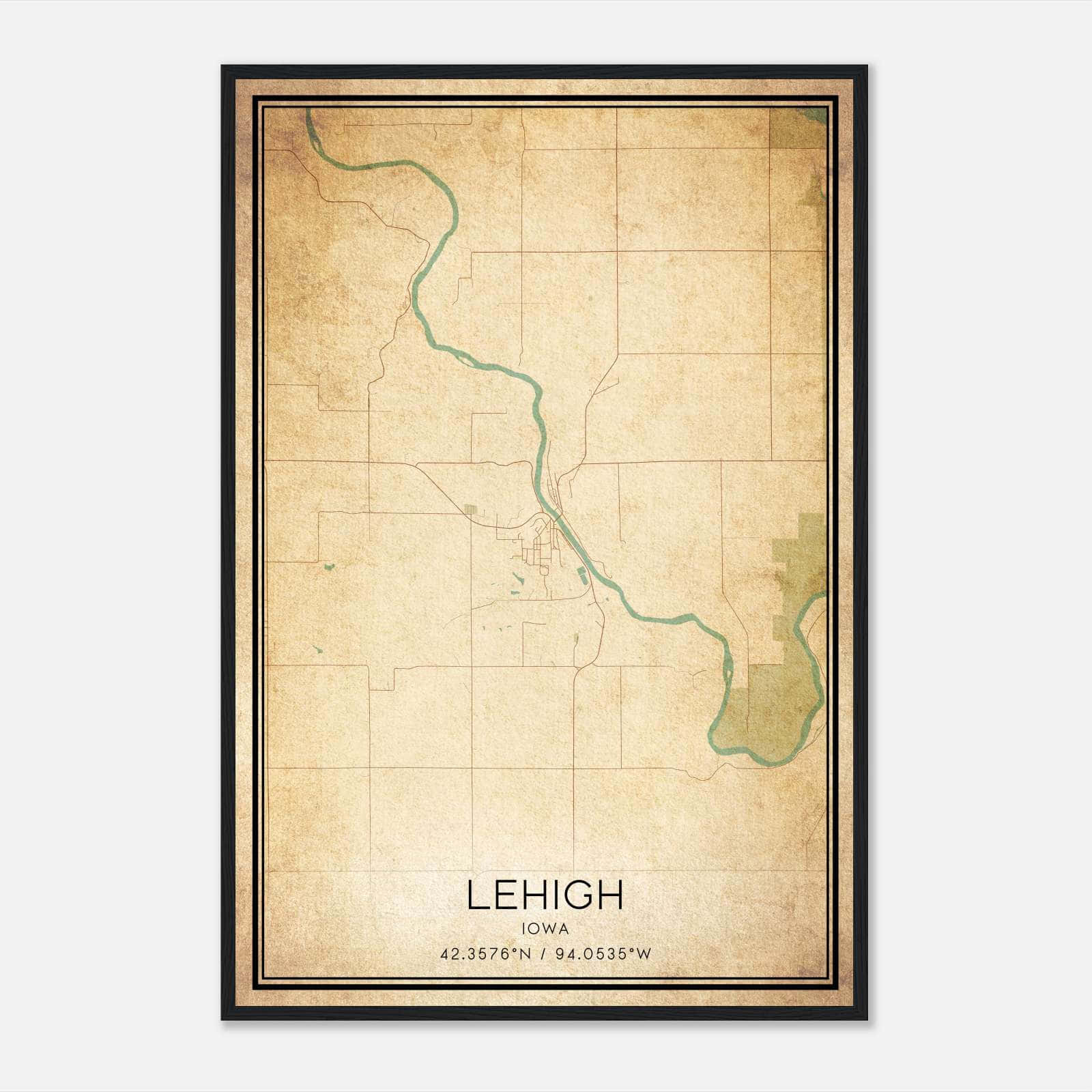 Vintage Lehigh Iowa Map Poster, Lehigh IA City Road Wall Art Print ...
