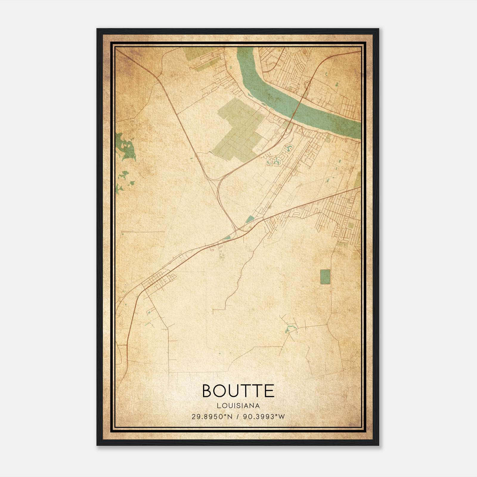 Vintage Boutte Louisiana Map Poster, Boutte LA City Road Wall Art Print ...