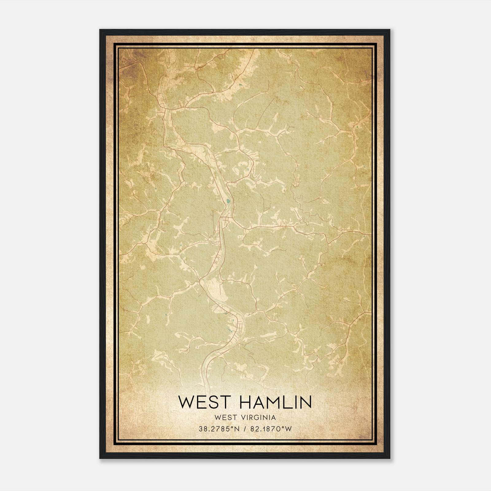 Vintage West Hamlin West Virginia Map Poster, West Hamlin WV City Road ...