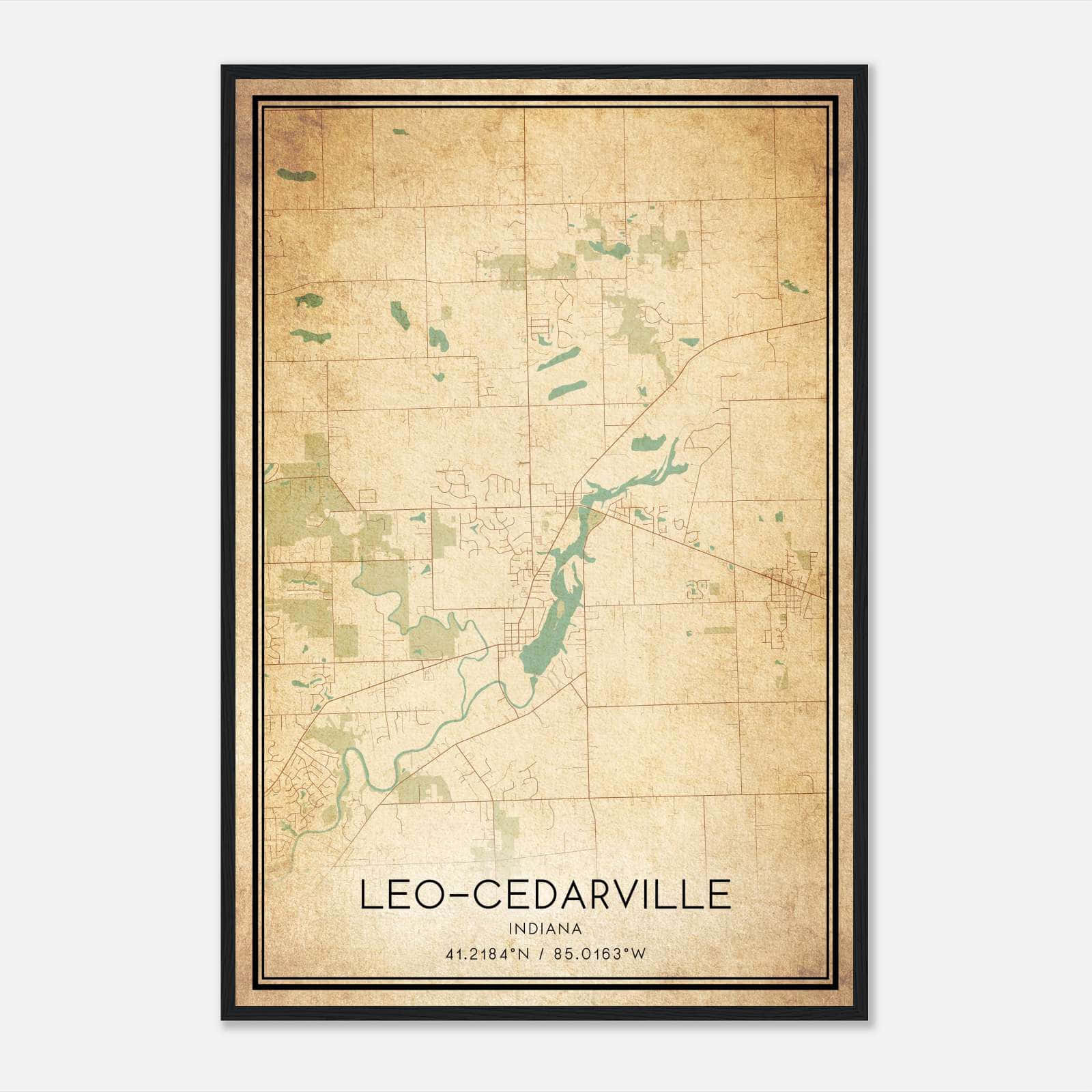 Vintage Leo-Cedarville Indiana Map Poster, Leo-Cedarville IN City Road ...