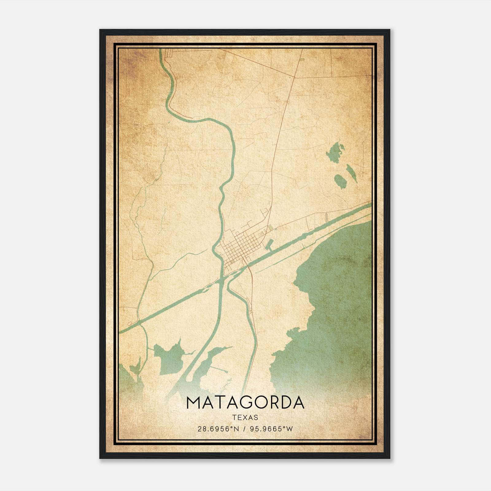 Vintage Matagorda Texas Map Poster, Matagorda TX City Road Wall Art ...