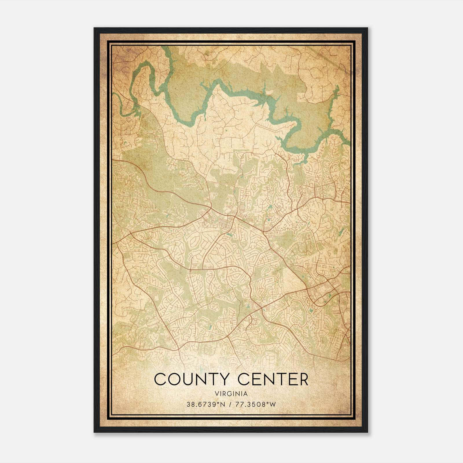 Vintage County Center Virginia Map Poster, County Center VA City Road ...