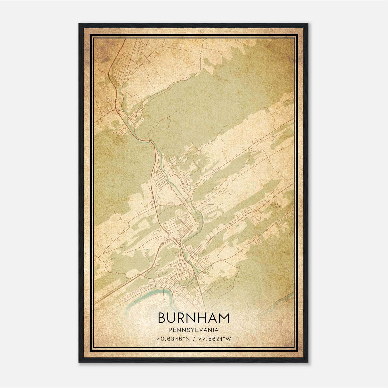Vintage Burnham Pennsylvania Map Poster, Burnham PA City Road Wall Art ...