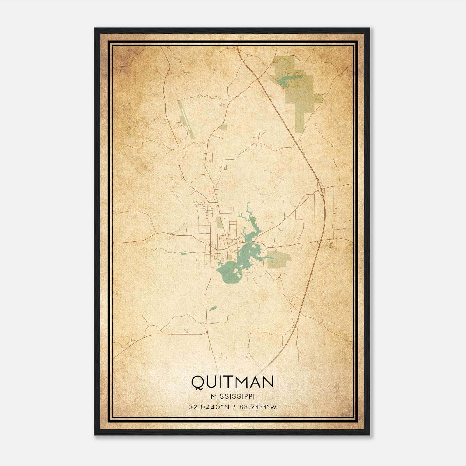 Vintage Quitman Mississippi Map Poster, Quitman MS City Road Wall Art ...
