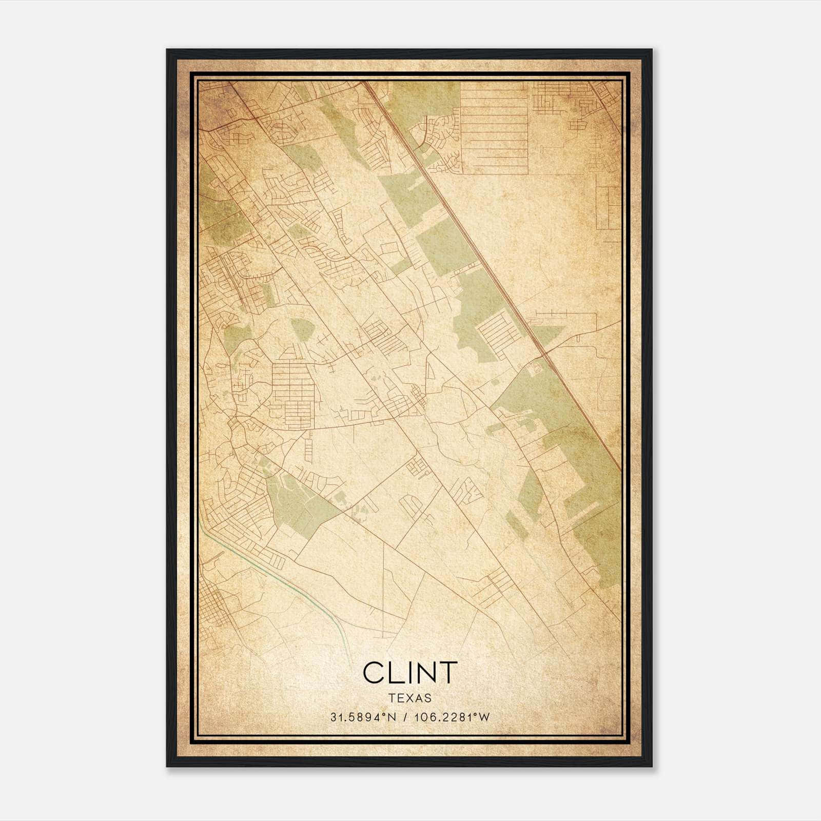 Vintage Clint Texas Map Poster, Clint TX City Road Wall Art Print ...