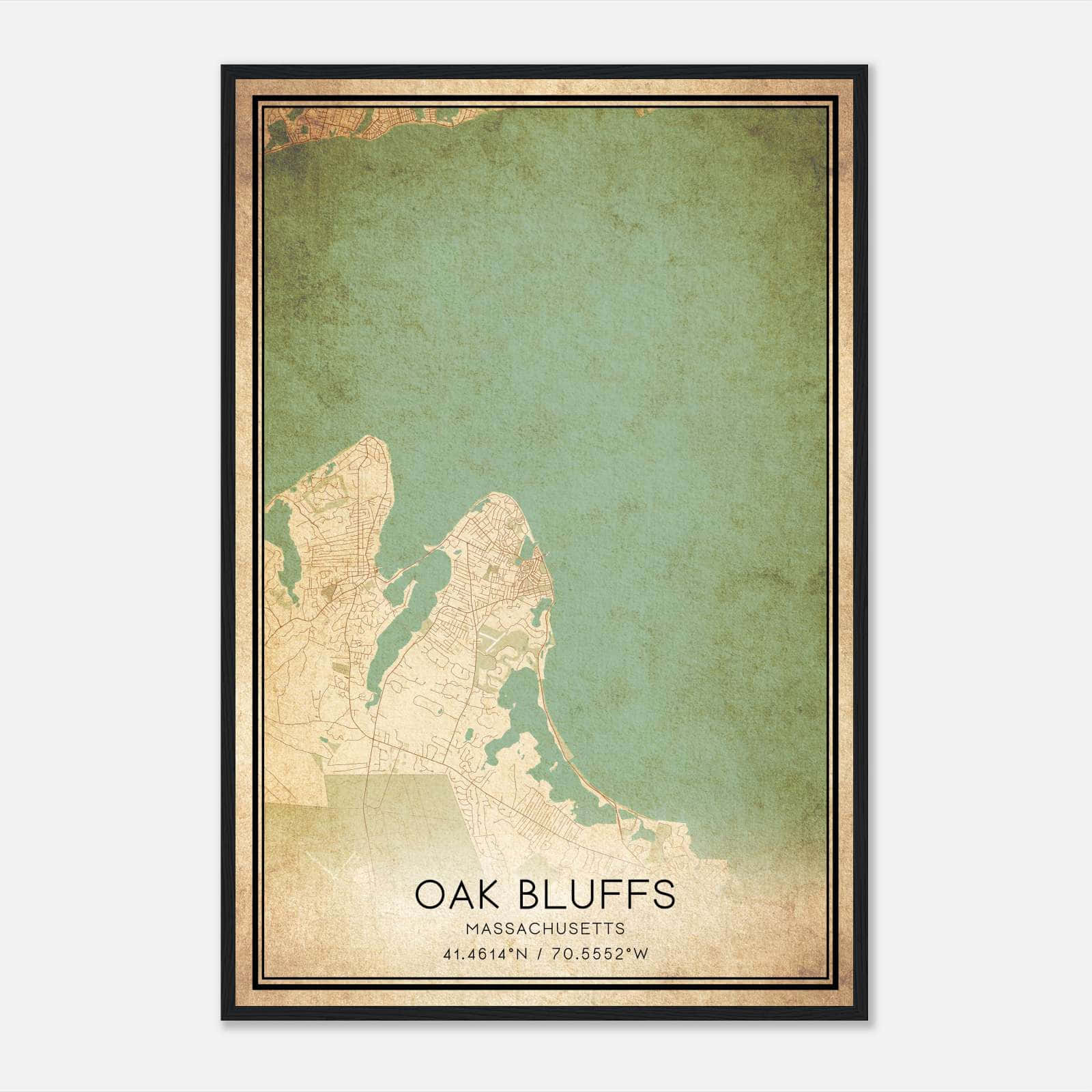 Vintage Oak Bluffs Massachusetts Map Poster, Oak Bluffs MA City Road Wall Art Print - Custom ...