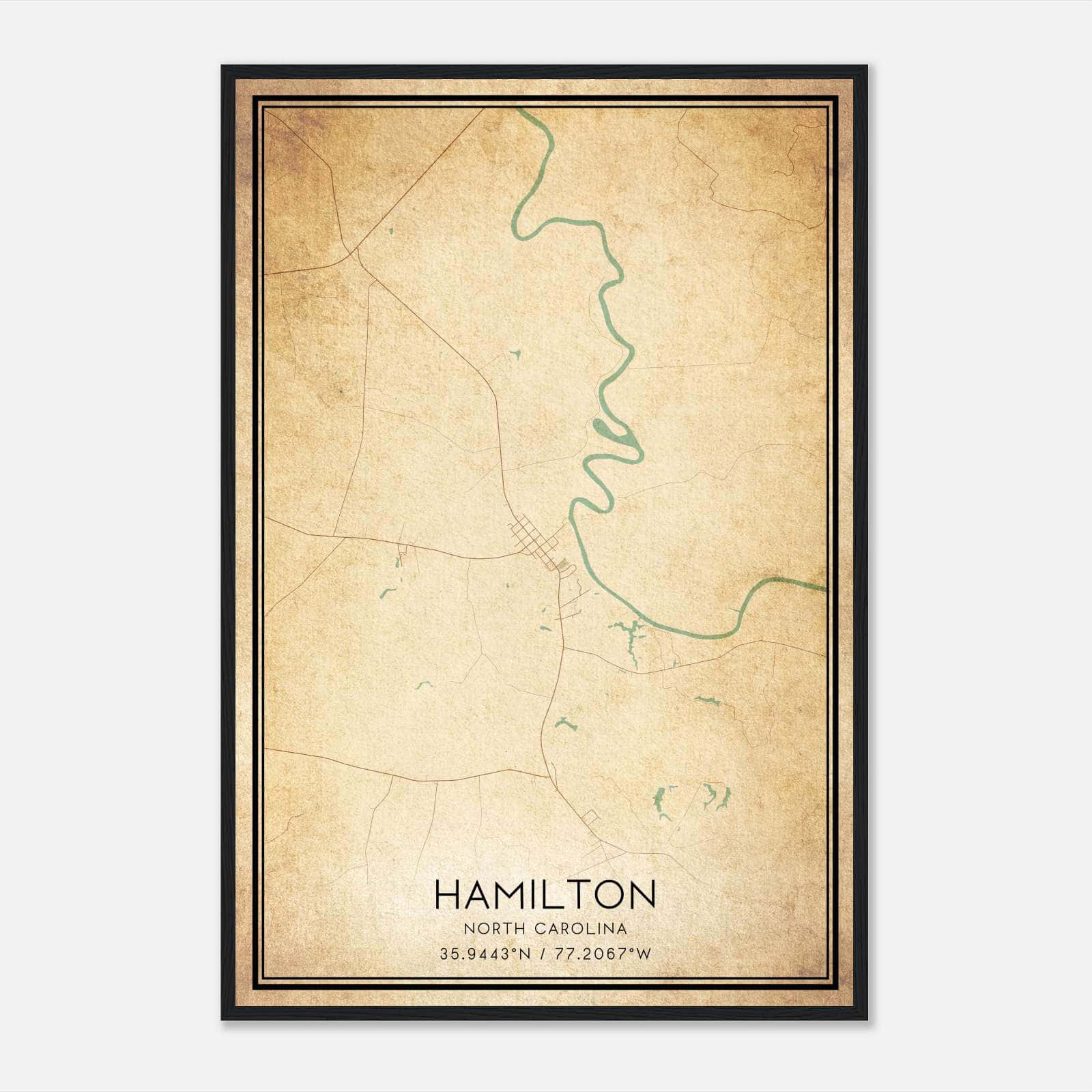 Vintage Hamilton North Carolina Map Poster, Hamilton NC City Road Wall ...