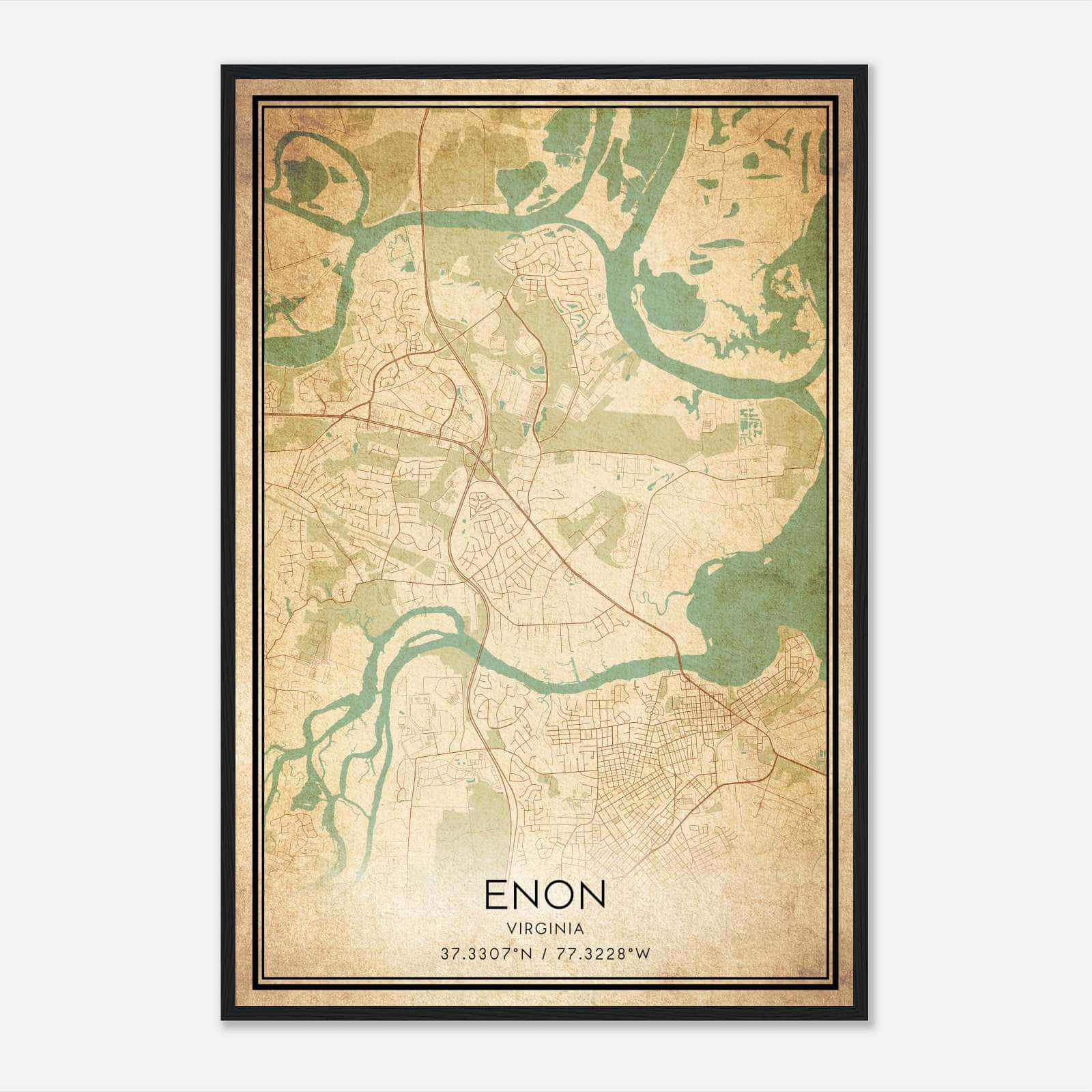 Vintage Enon Virginia Map Poster, Enon VA City Road Wall Art Print - Custom Maps & Posters