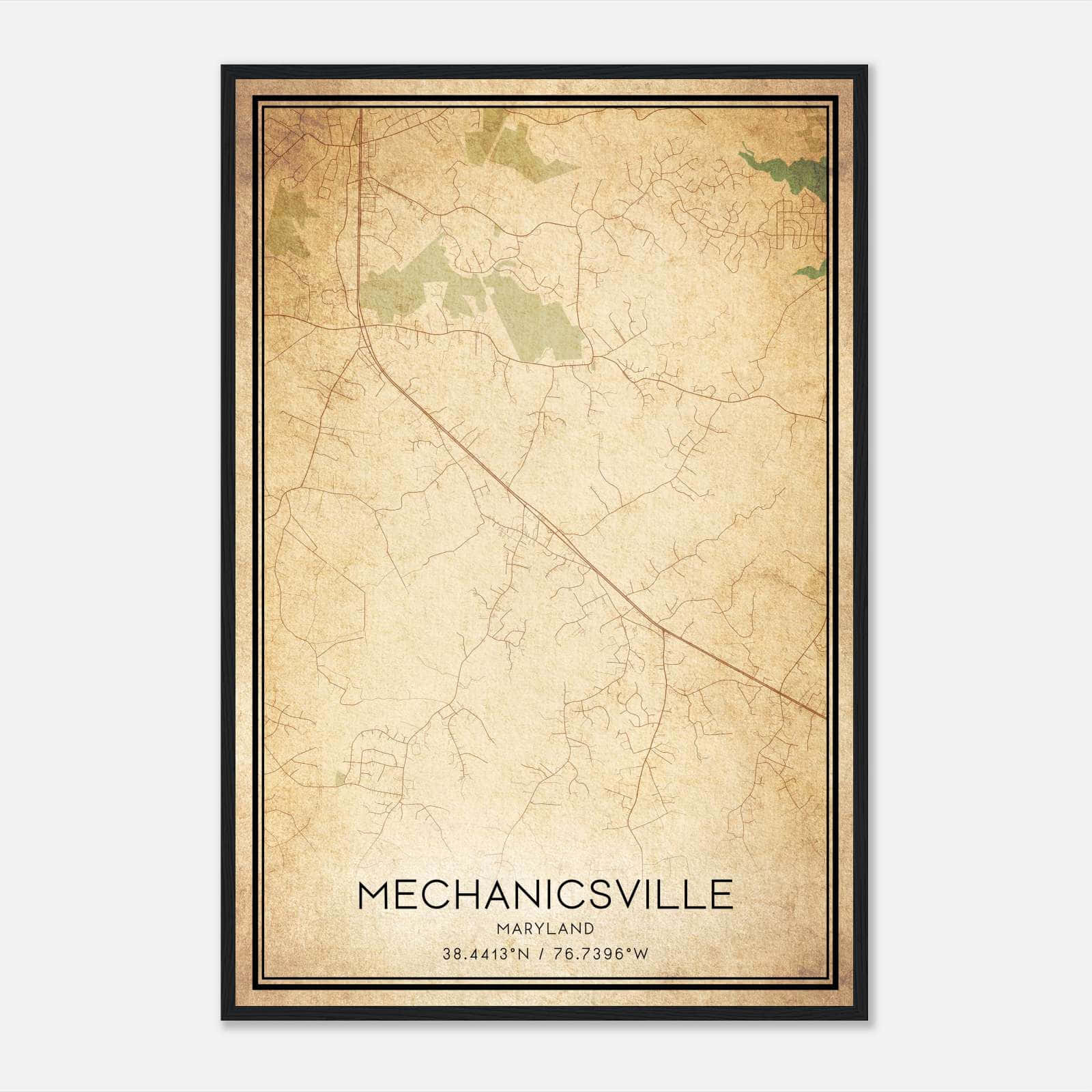 Vintage Mechanicsville Maryland Map Poster, Mechanicsville MD City Road ...