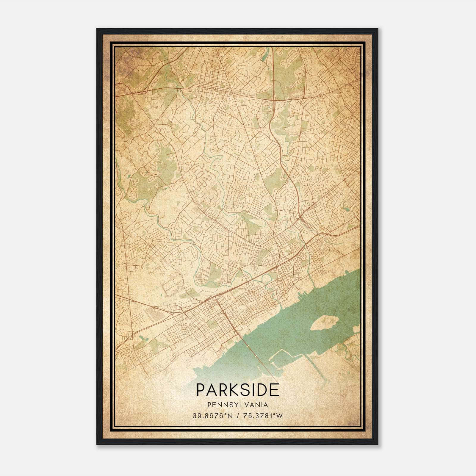 Vintage Parkside Pennsylvania Map Poster, Parkside PA City Road Wall ...