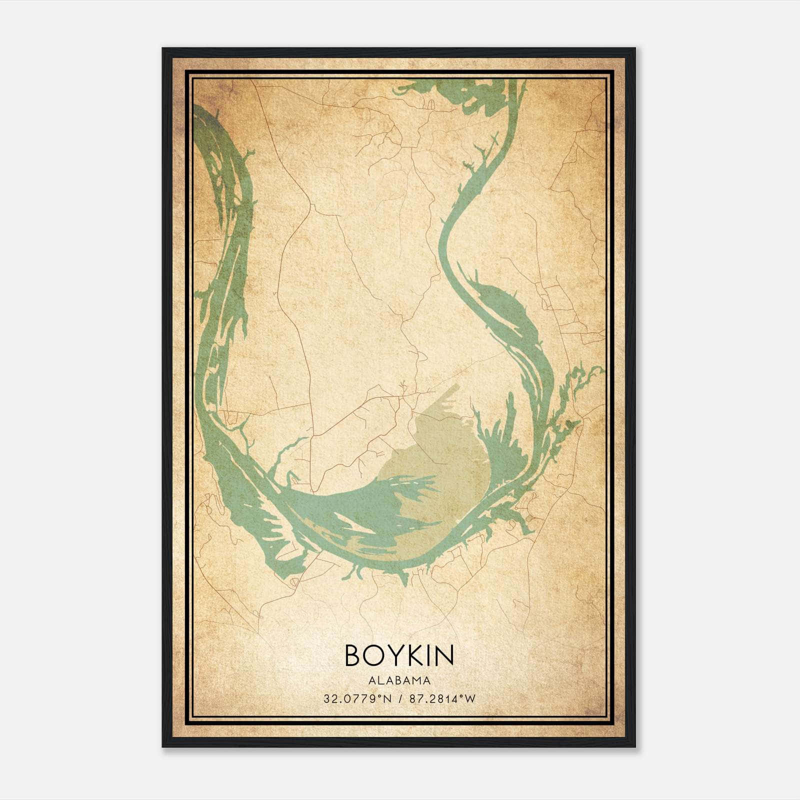 Vintage Boykin Alabama Map Poster, Boykin AL City Road Wall Art Print ...