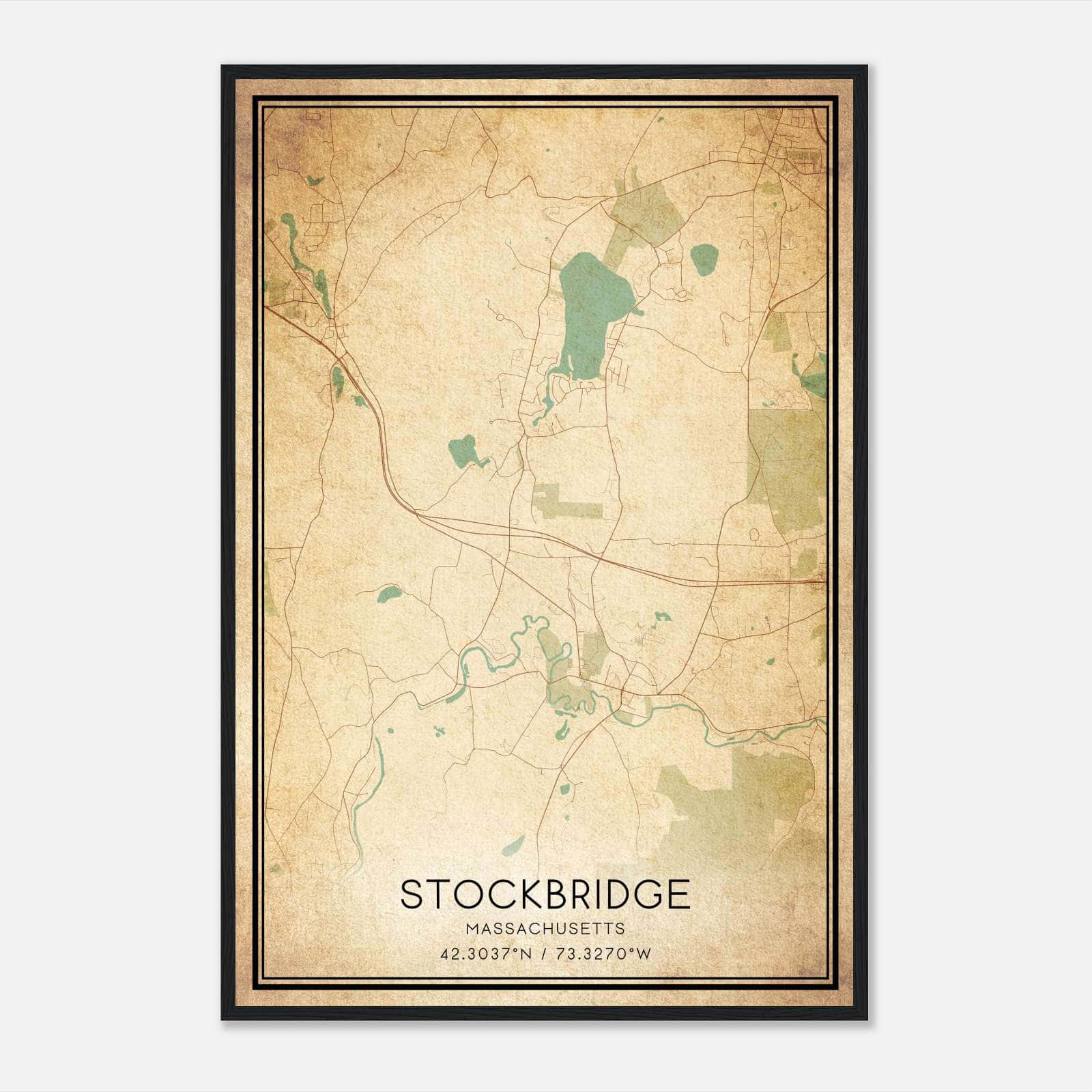 Vintage Stockbridge Massachusetts Map Poster, Stockbridge MA City Road ...