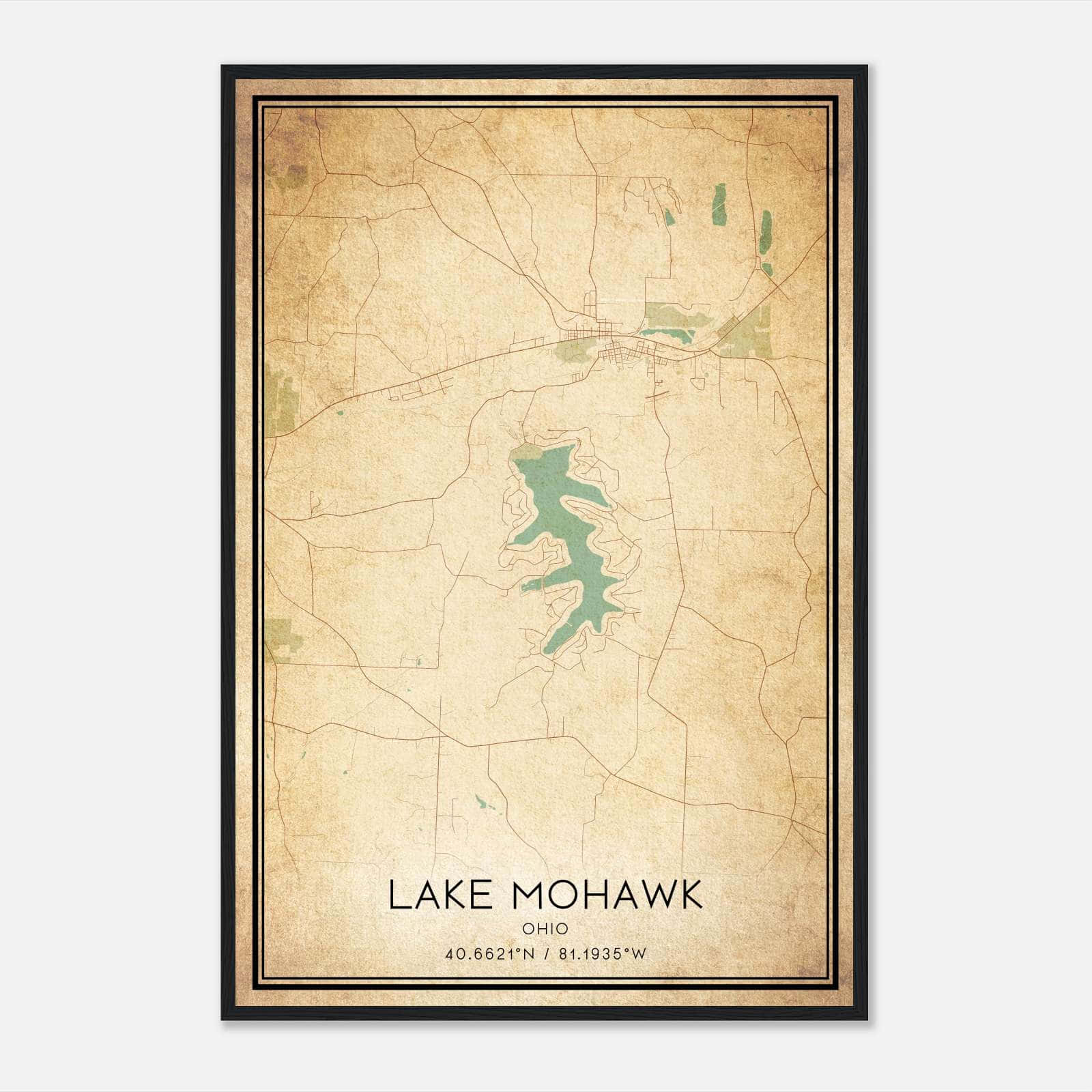 Vintage Lake Mohawk Ohio Map Poster, Lake Mohawk OH City Road Wall Art ...