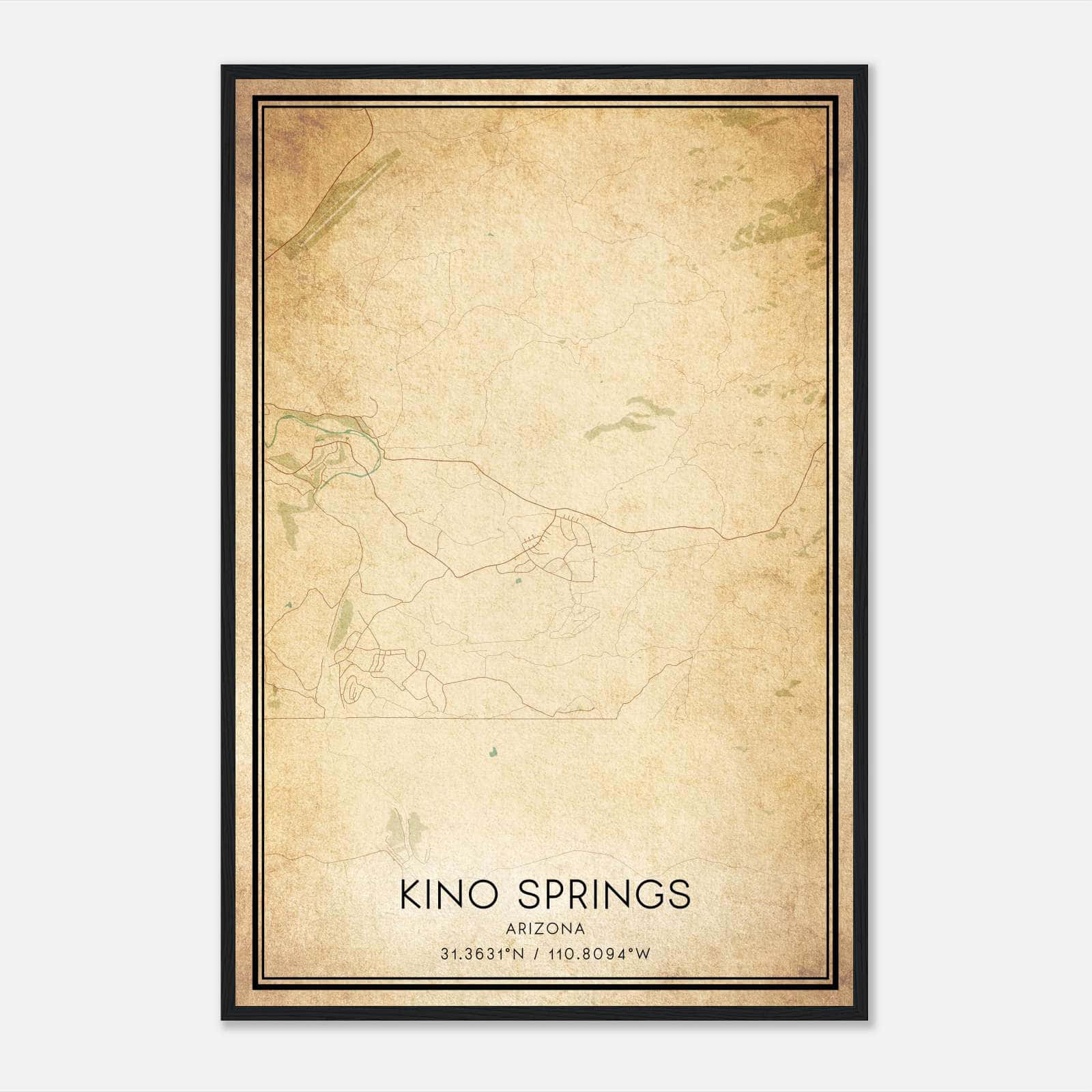 Vintage Kino Springs Arizona Map Poster, Kino Springs AZ City Road Wall ...