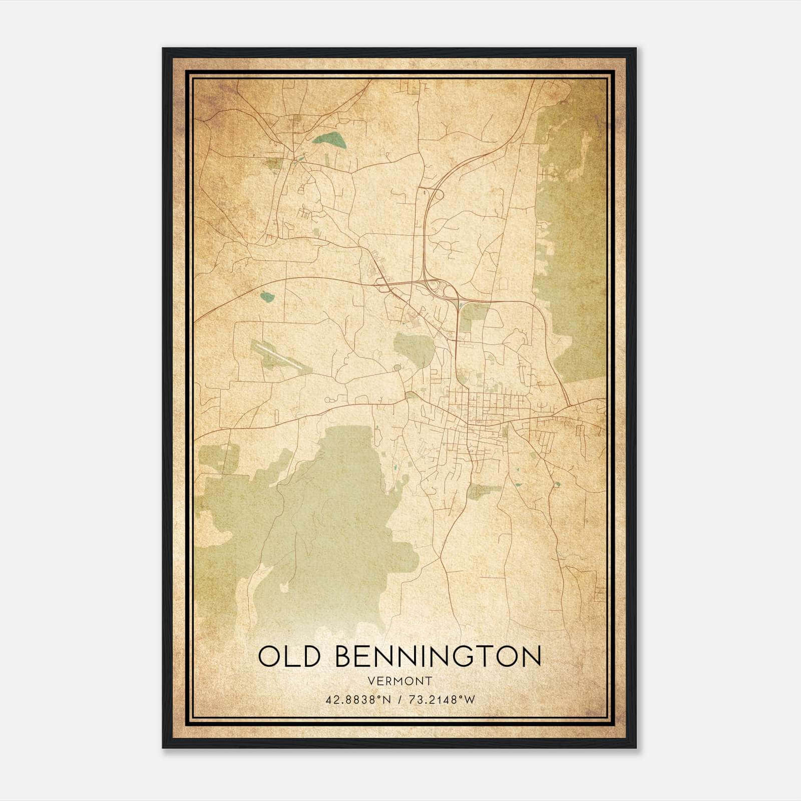 Vintage Old Bennington Vermont Map Poster, Old Bennington VT City Road ...