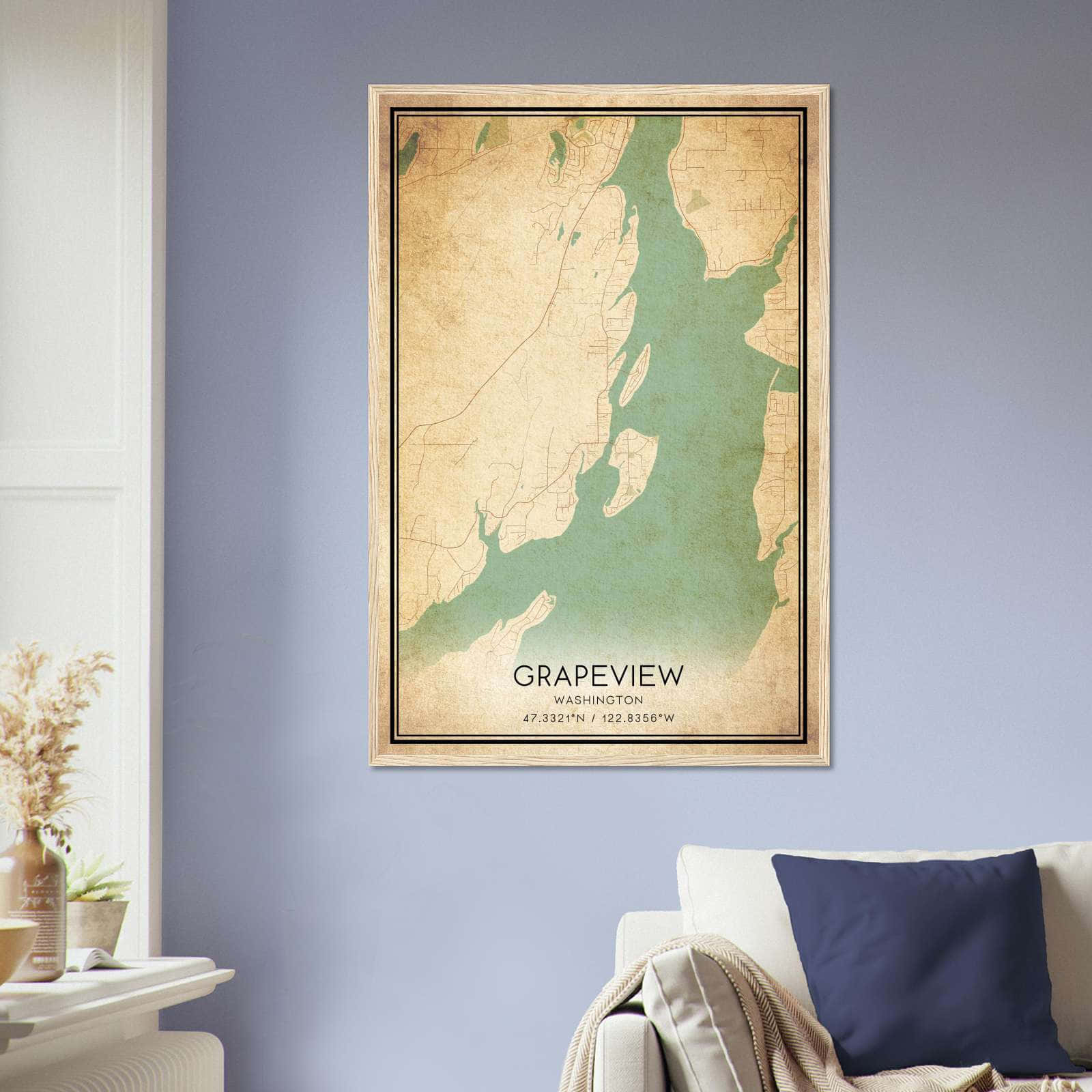Vintage Grapeview Washington Map Poster, Grapeview WA City Road Wall ...
