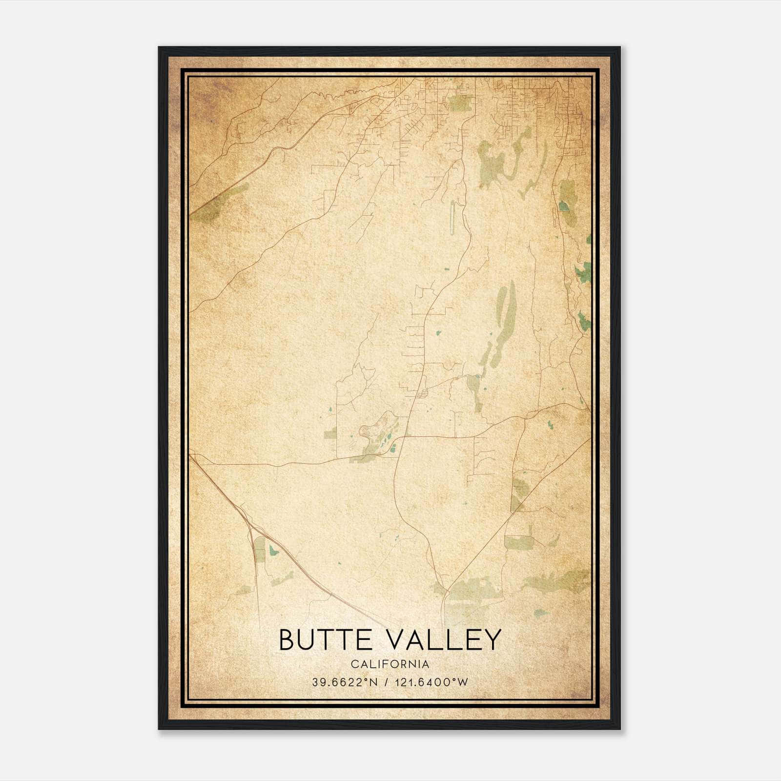 Vintage Butte Valley California Map Poster, Butte Valley CA City Road ...