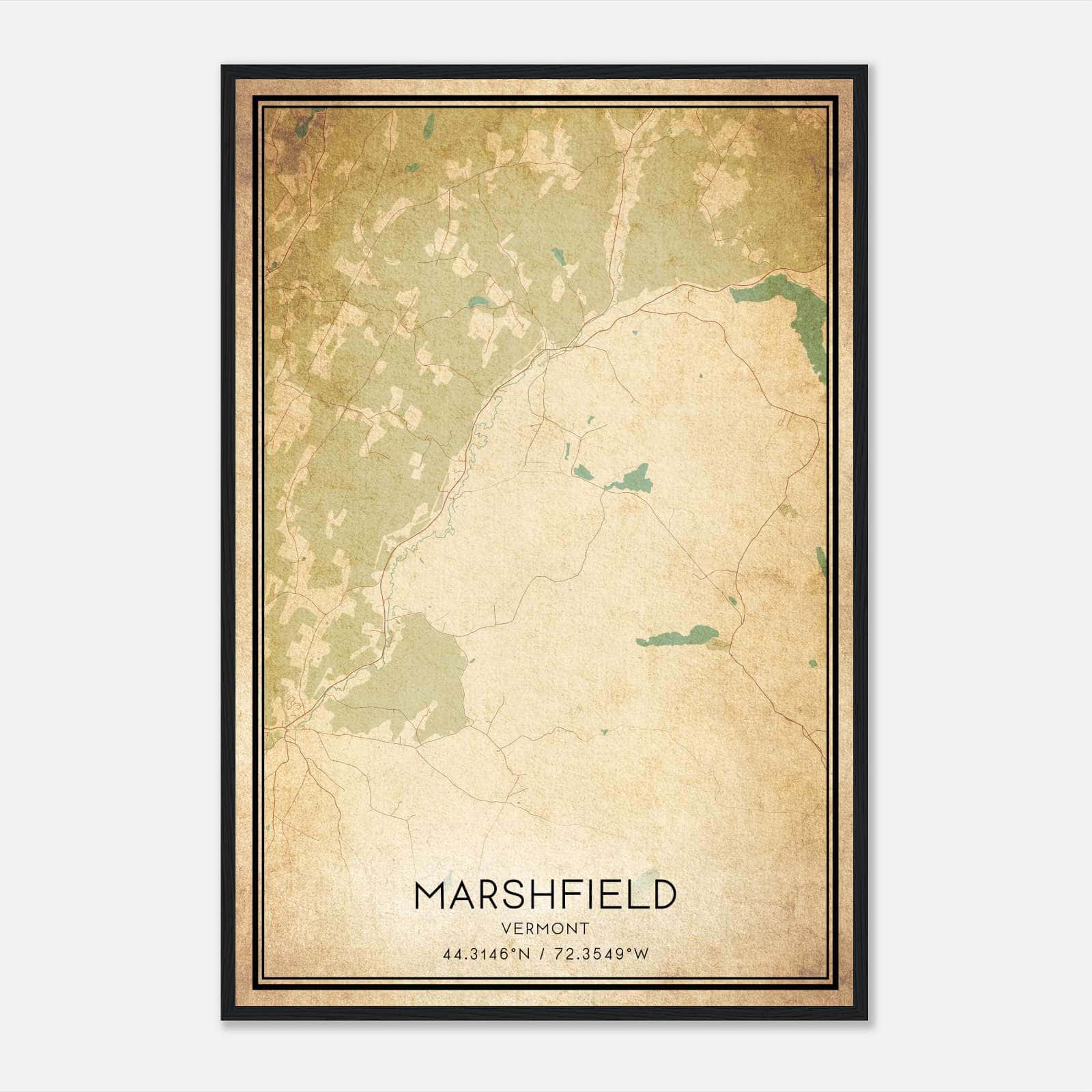 Vintage Marshfield Vermont Map Poster, Marshfield VT City Road Wall Art ...