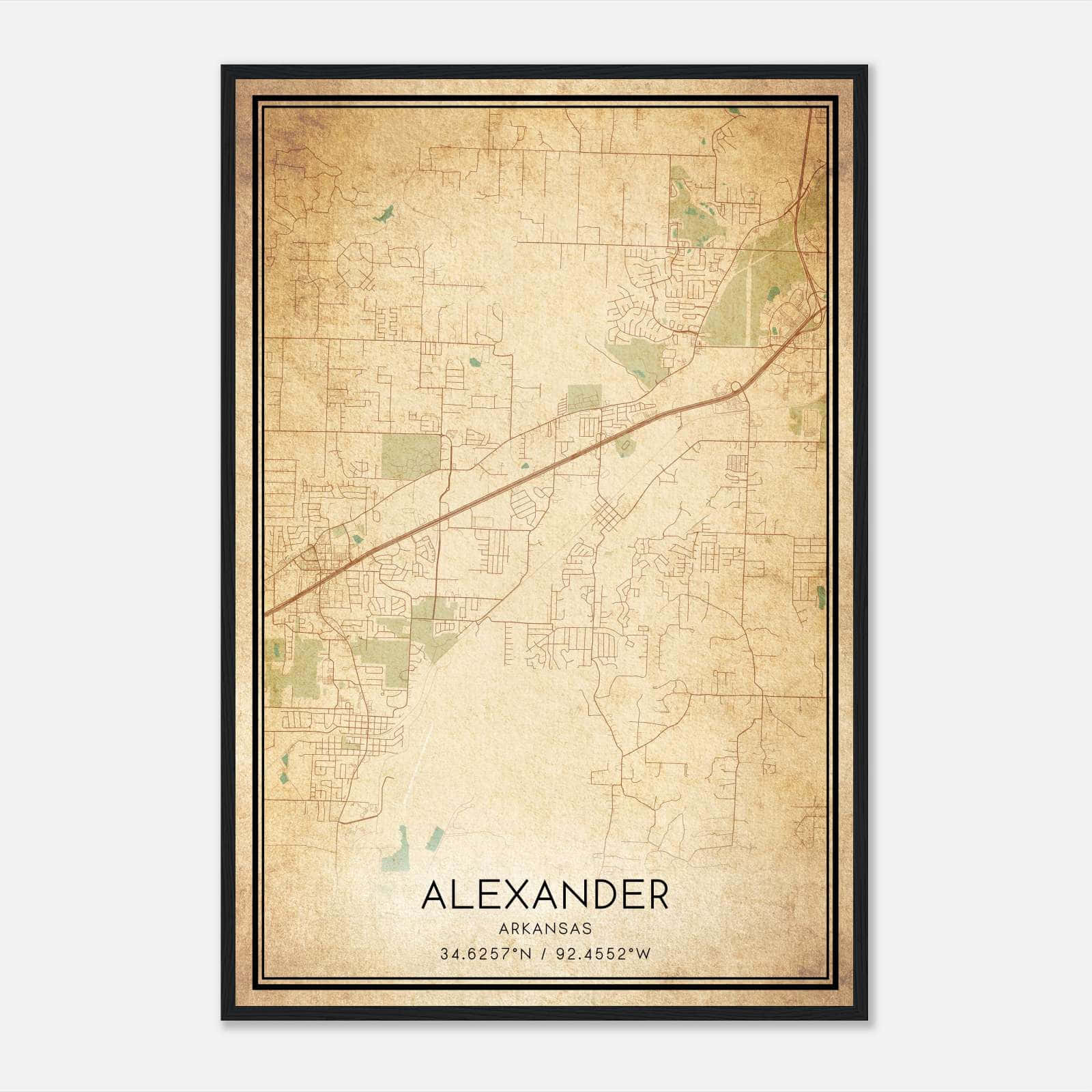 Vintage Alexander Arkansas Map Poster, Alexander AR City Road Wall Art ...
