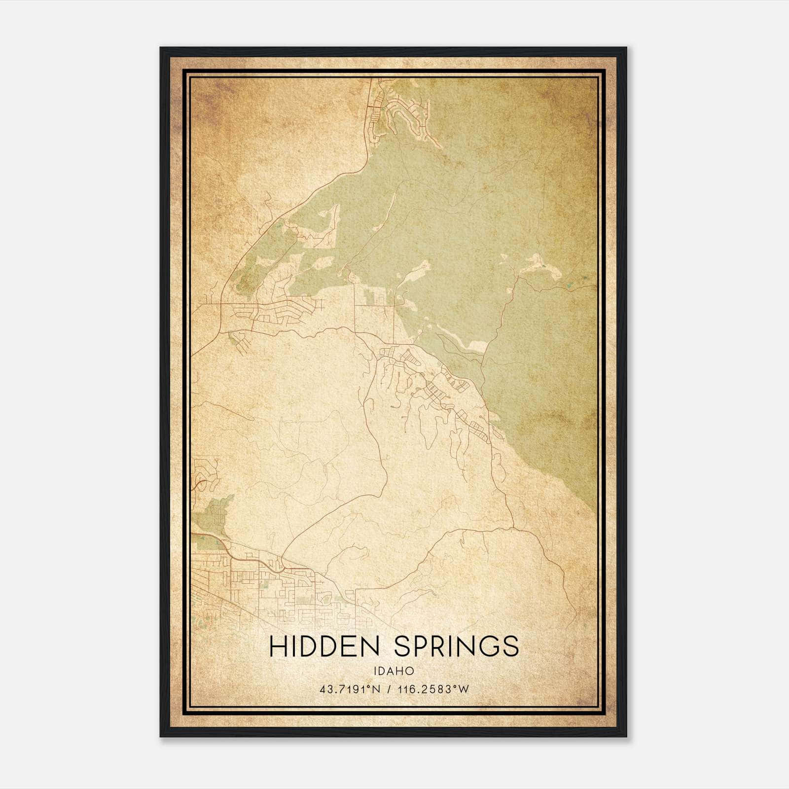 Vintage Hidden Springs Idaho Map Poster, Hidden Springs ID City Road ...