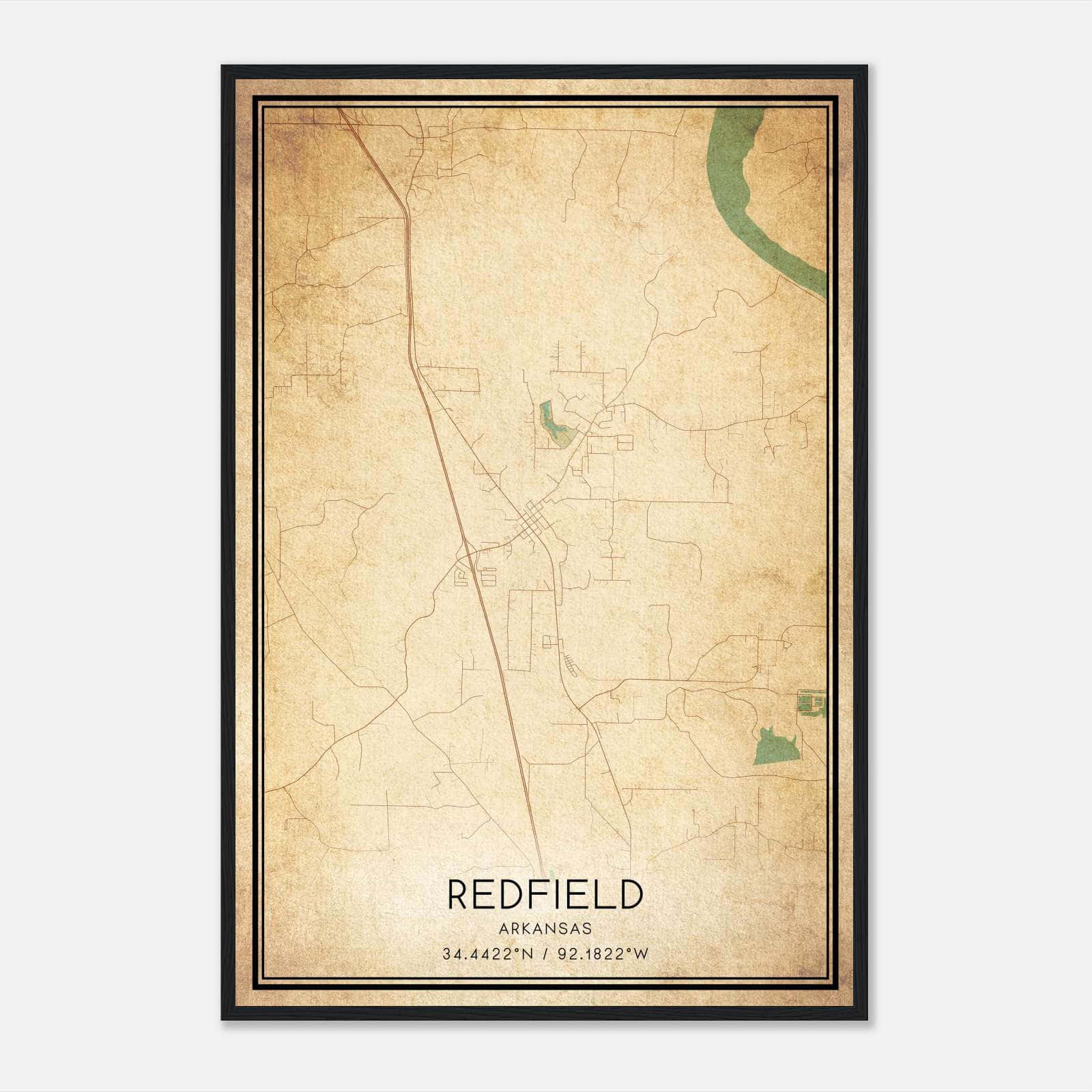 Vintage Redfield Arkansas Map Poster, Redfield AR City Road Wall Art ...