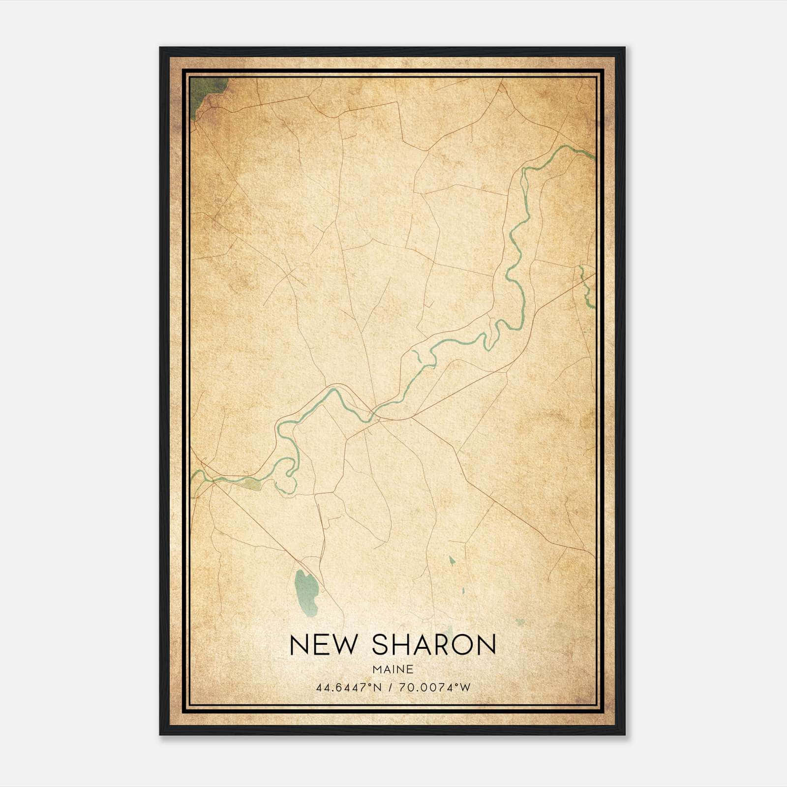 Vintage New Sharon Maine Map Poster, New Sharon ME City Road Wall Art ...
