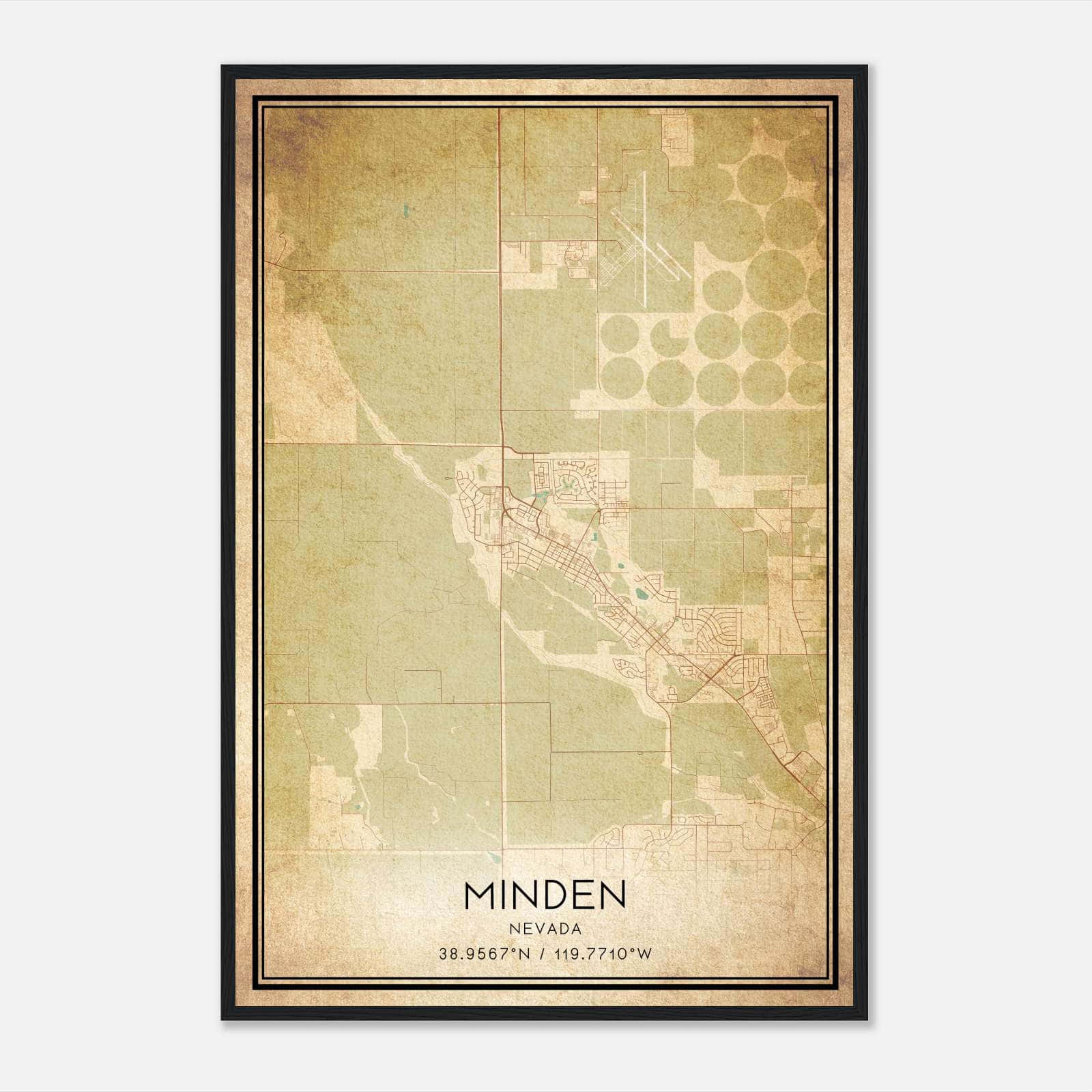 Vintage Minden Nevada Map Poster, Minden NV City Road Wall Art Print ...