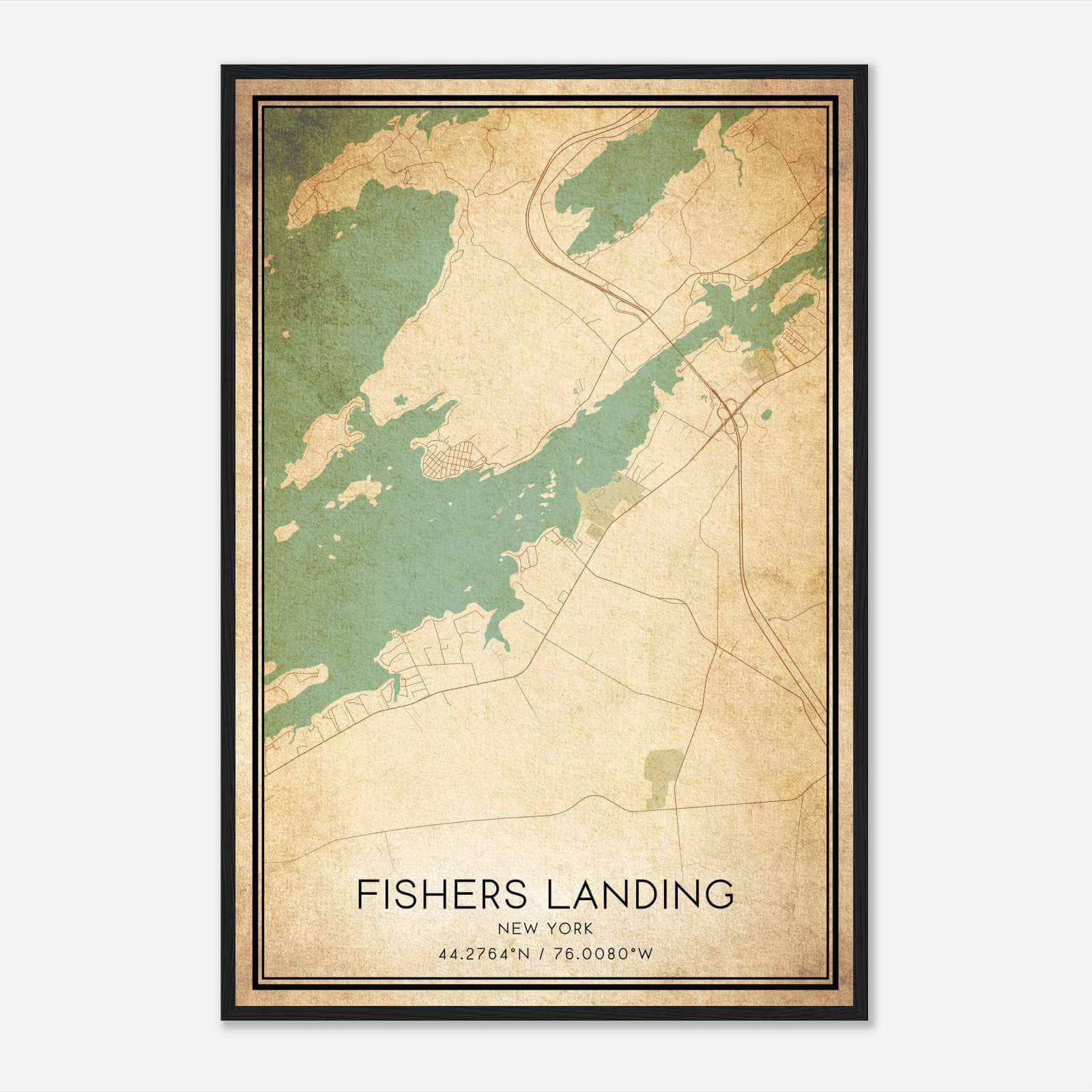 Vintage Fishers Landing New York Map Poster, Fishers Landing NY City ...