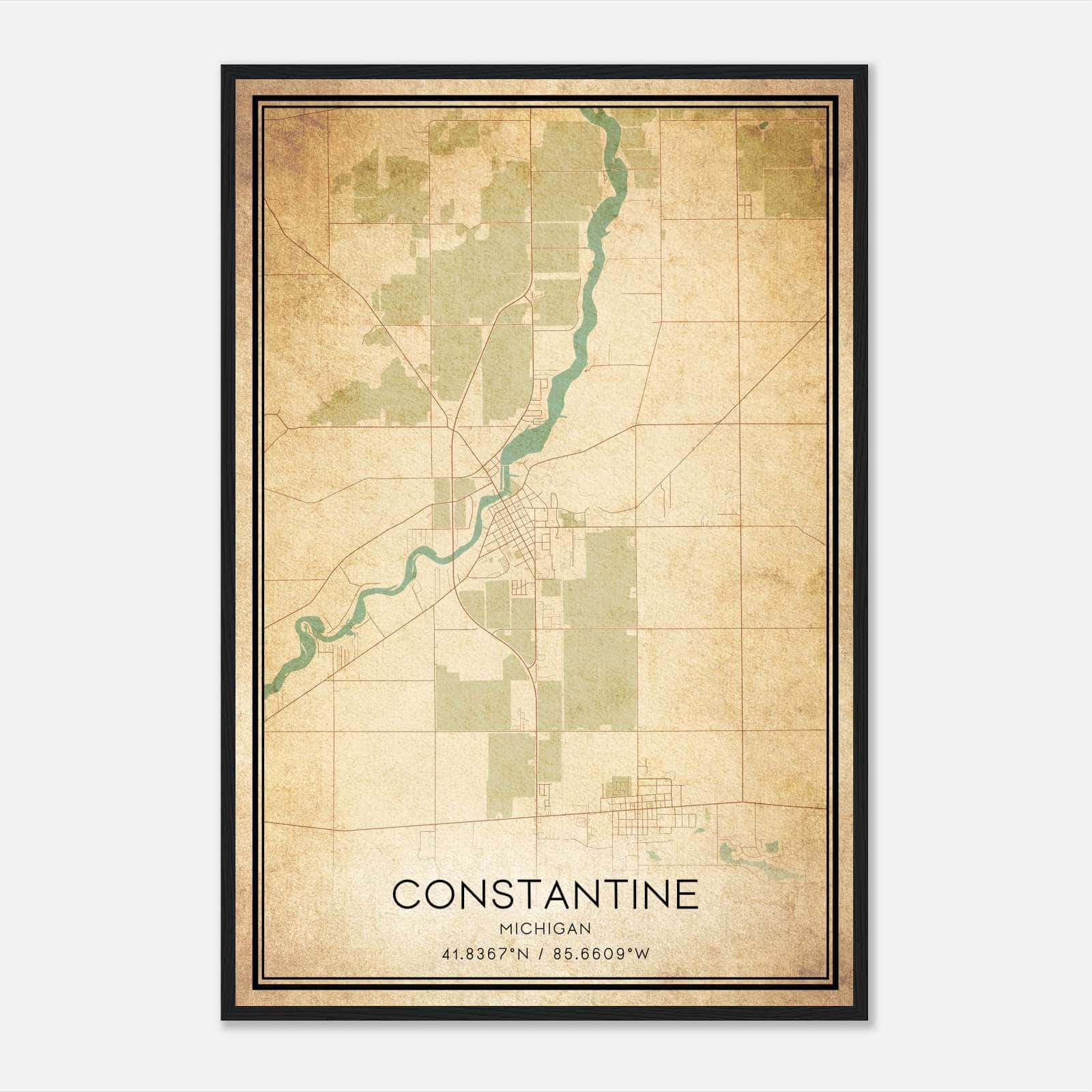 Vintage Constantine Michigan Map Poster, Constantine MI City Road Wall ...