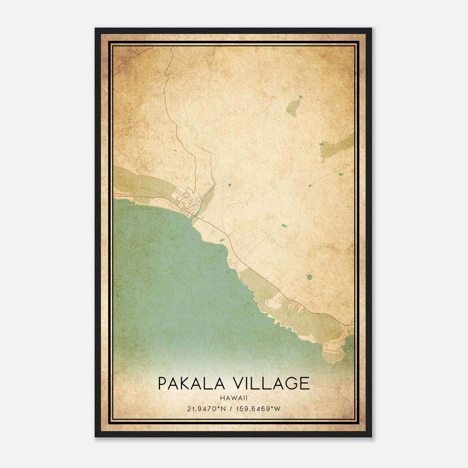 Vintage Pakala Village Hawaii Map Poster, Pakala Village HI City Road ...