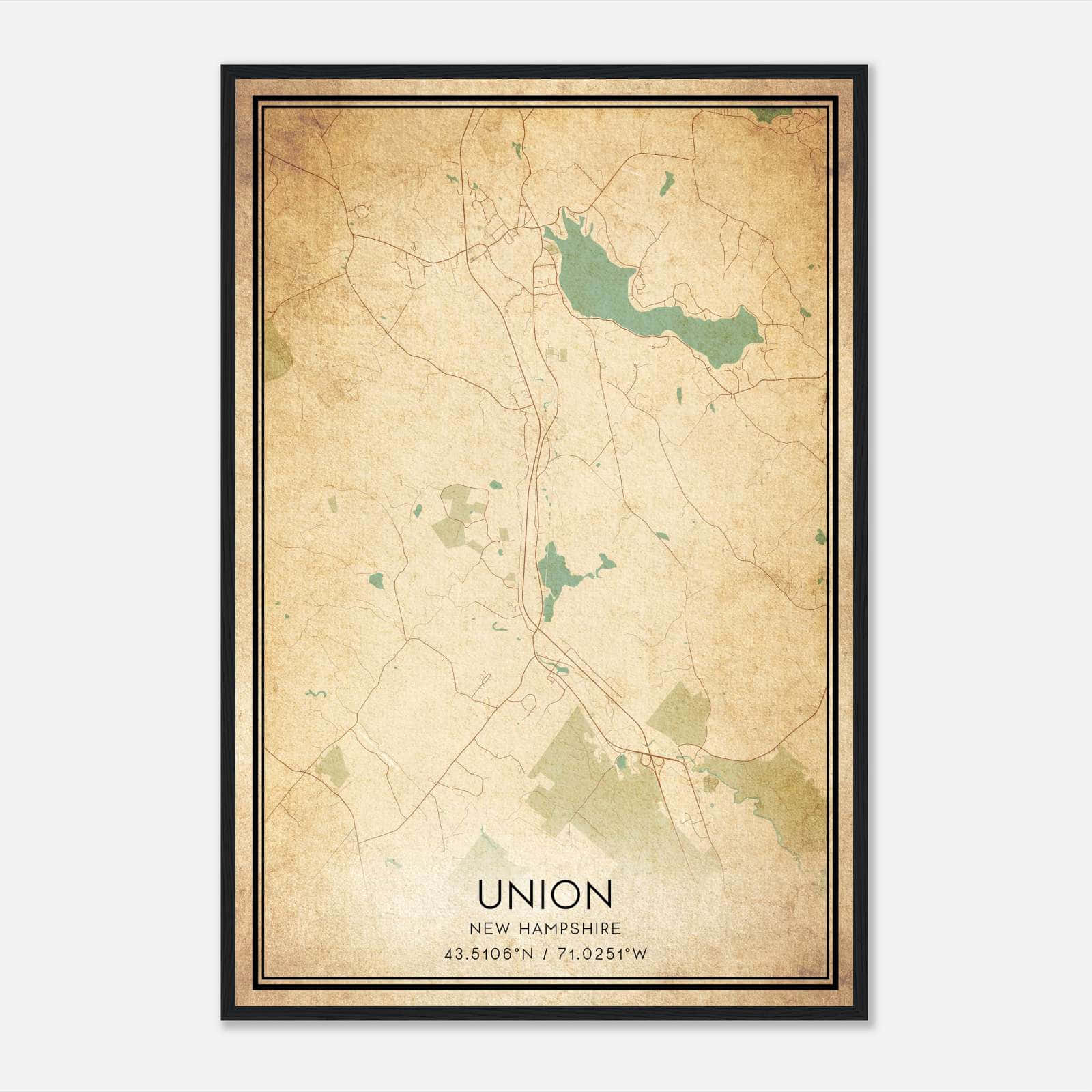 Vintage Union New Hampshire Map Poster, Union NH City Road Wall Art ...
