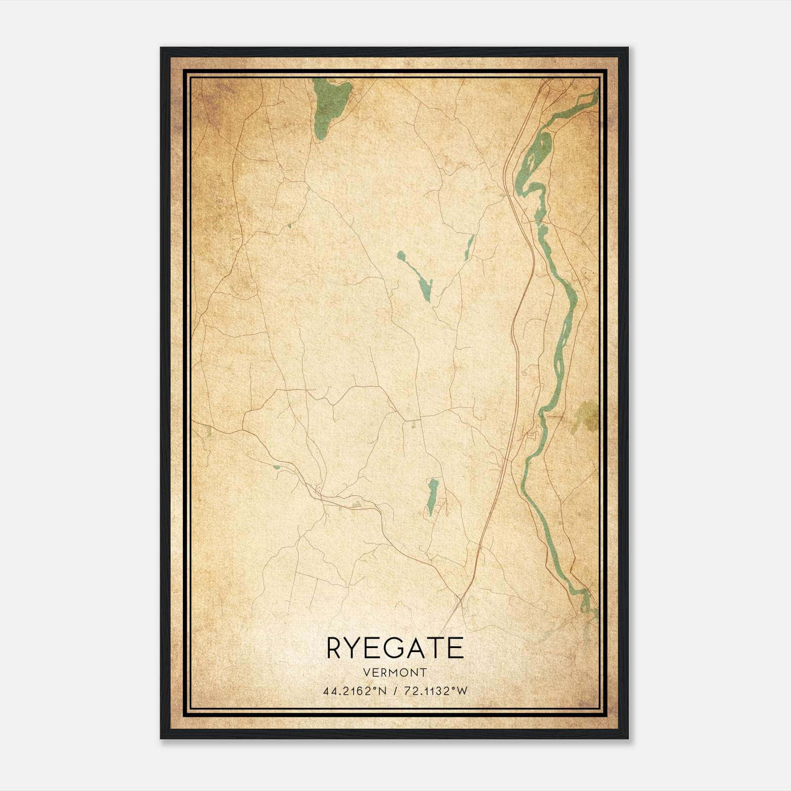 Vintage Ryegate Vermont Map Poster, Ryegate VT City Road Wall Art Print ...