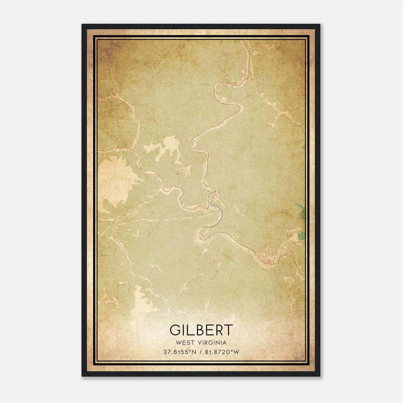 Vintage Gilbert West Virginia Map Poster, Gilbert WV City Road Wall Art ...