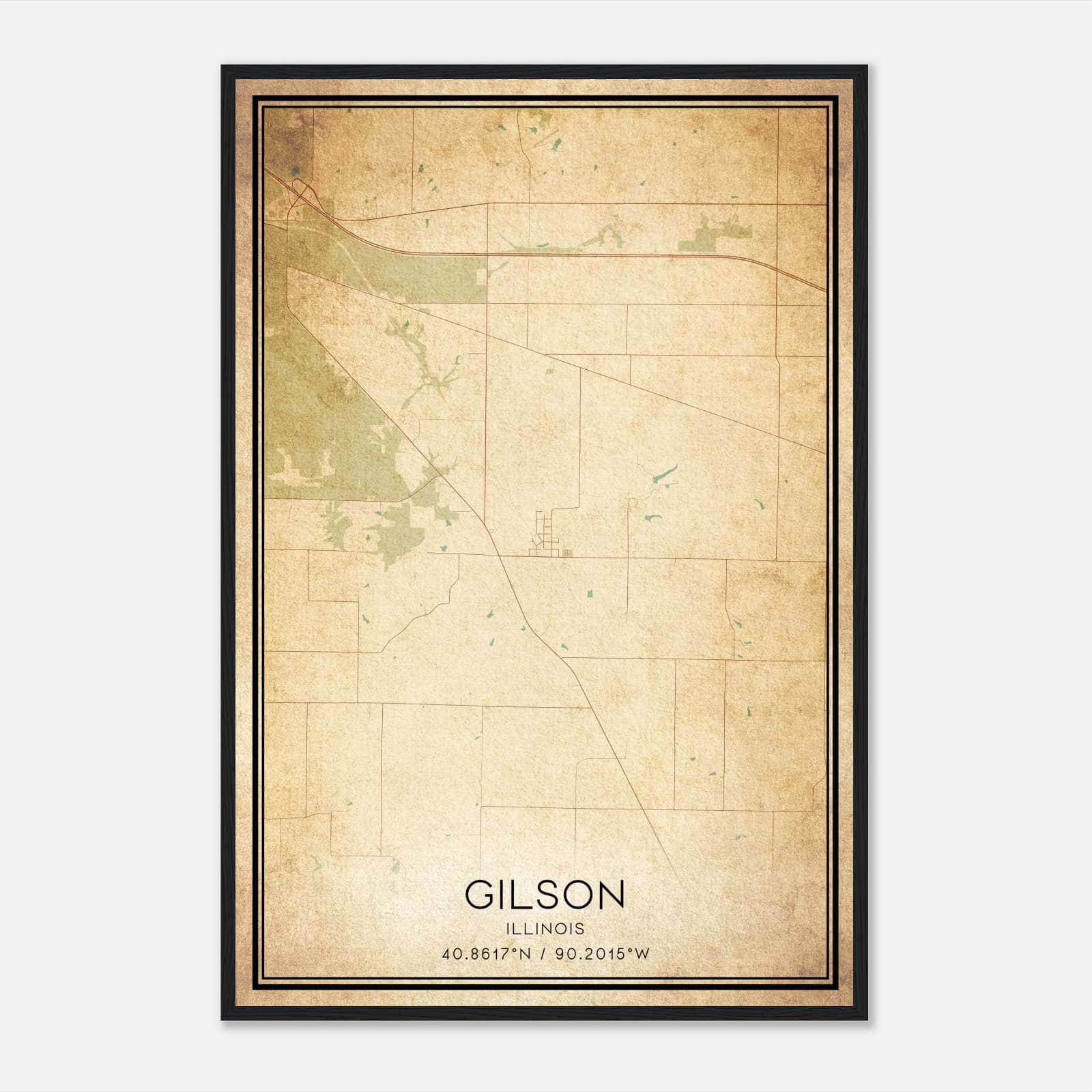 Vintage Gilson Illinois Map Poster, Gilson IL City Road Wall Art Print ...