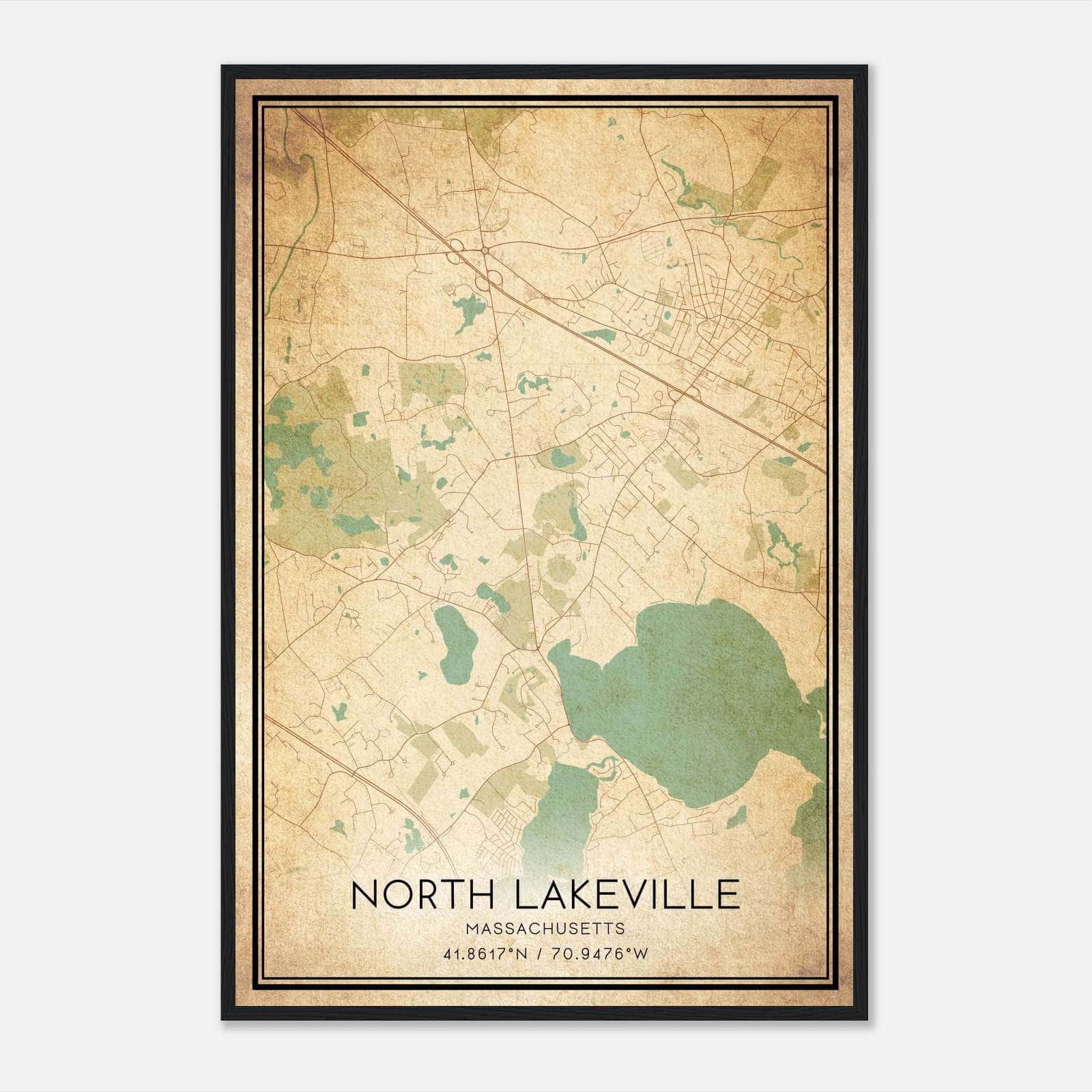 Vintage North Lakeville Massachusetts Map Poster, North Lakeville MA City Road Wall Art Print ...