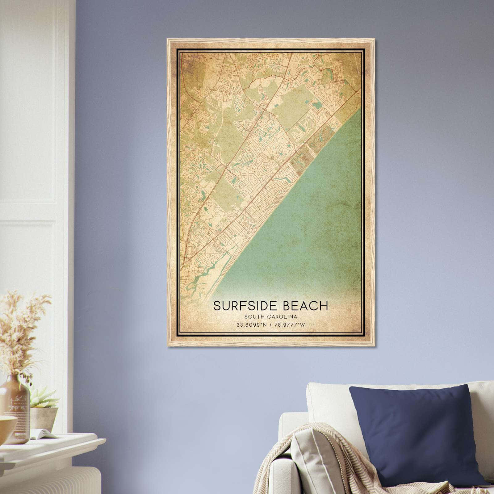 Vintage Surfside Beach South Carolina Map Poster, Surfside Beach SC ...
