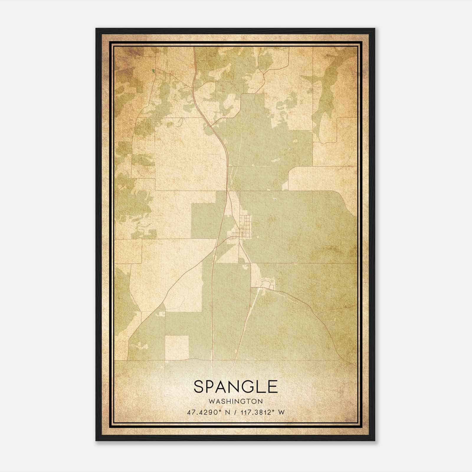 Vintage Spangle Washington Map Poster, Spangle WA City Road Wall Art ...